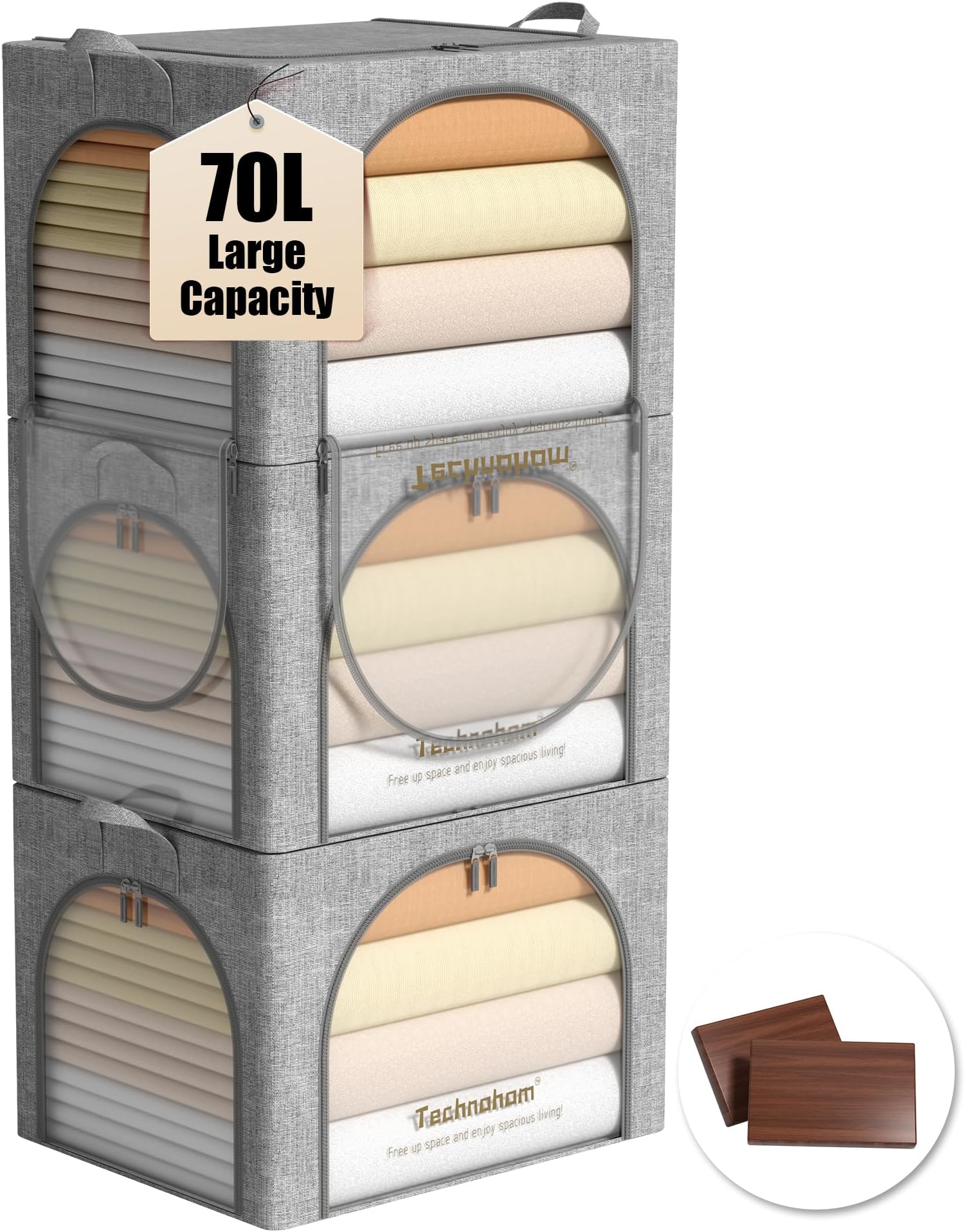 Amazon.com: Technohom Clothes Storage Bins with Lids, 3 Pack Foldable ...