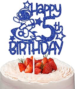 Amazon.com: Space Happy 5th Birthday Cake Topper, I'm a Handful, High Five, Hello 5, Astronauts ...