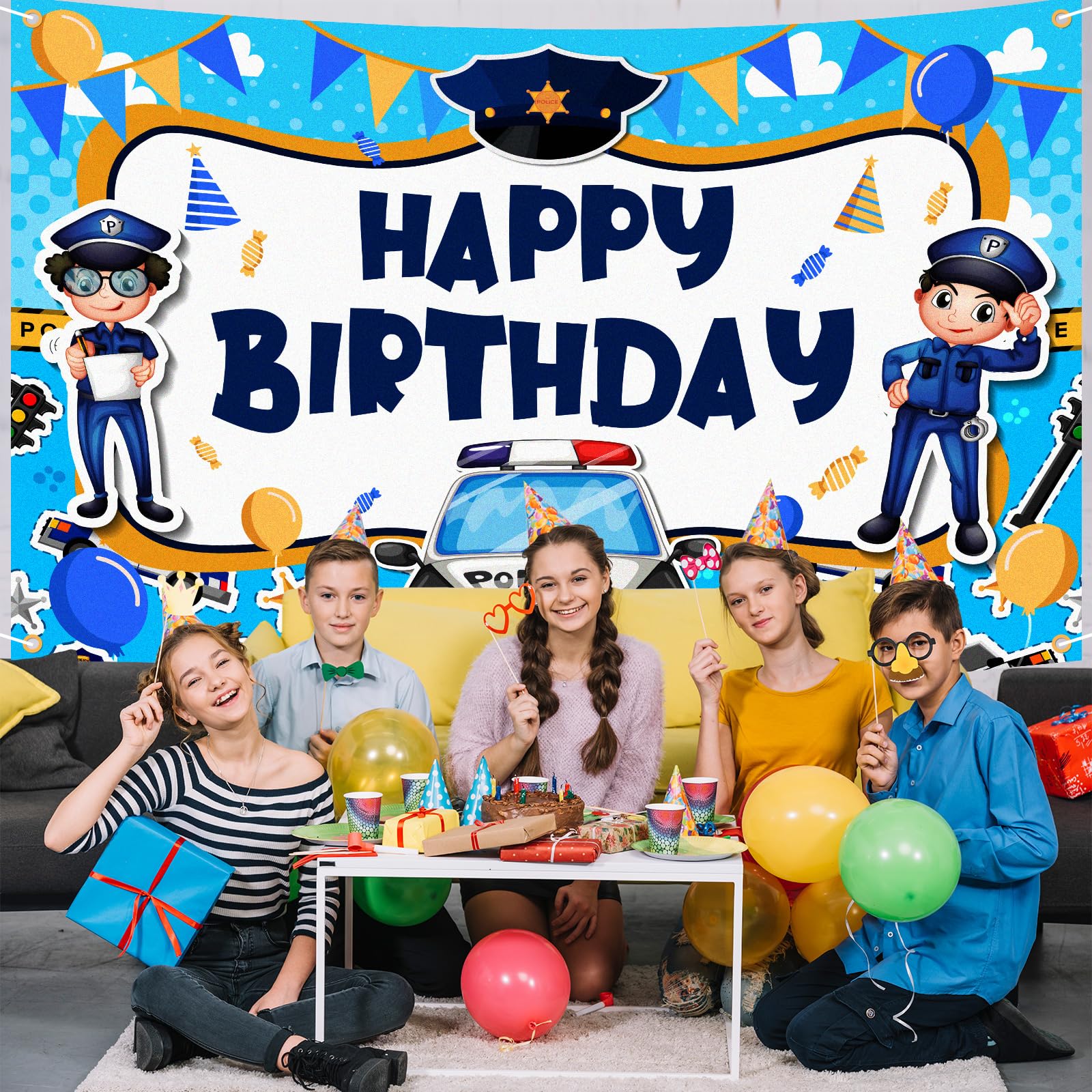 Little Man Back Drop 5×3ft Kids Police Theme Birthday Backdrop Boys ...