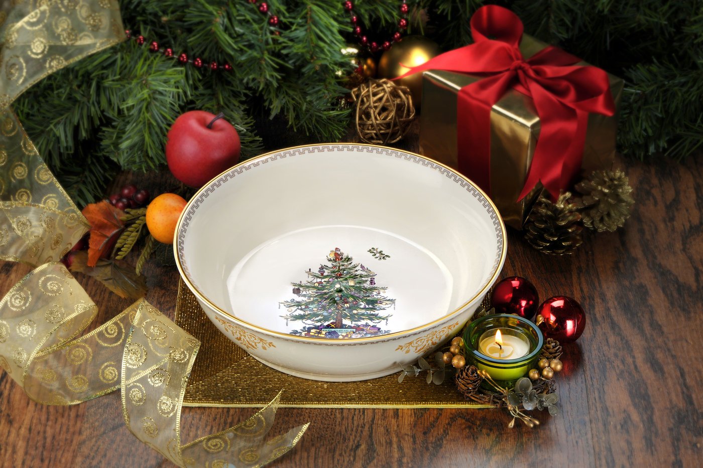 Snapklik.com : Christmas Tree Gold Serving Bowl