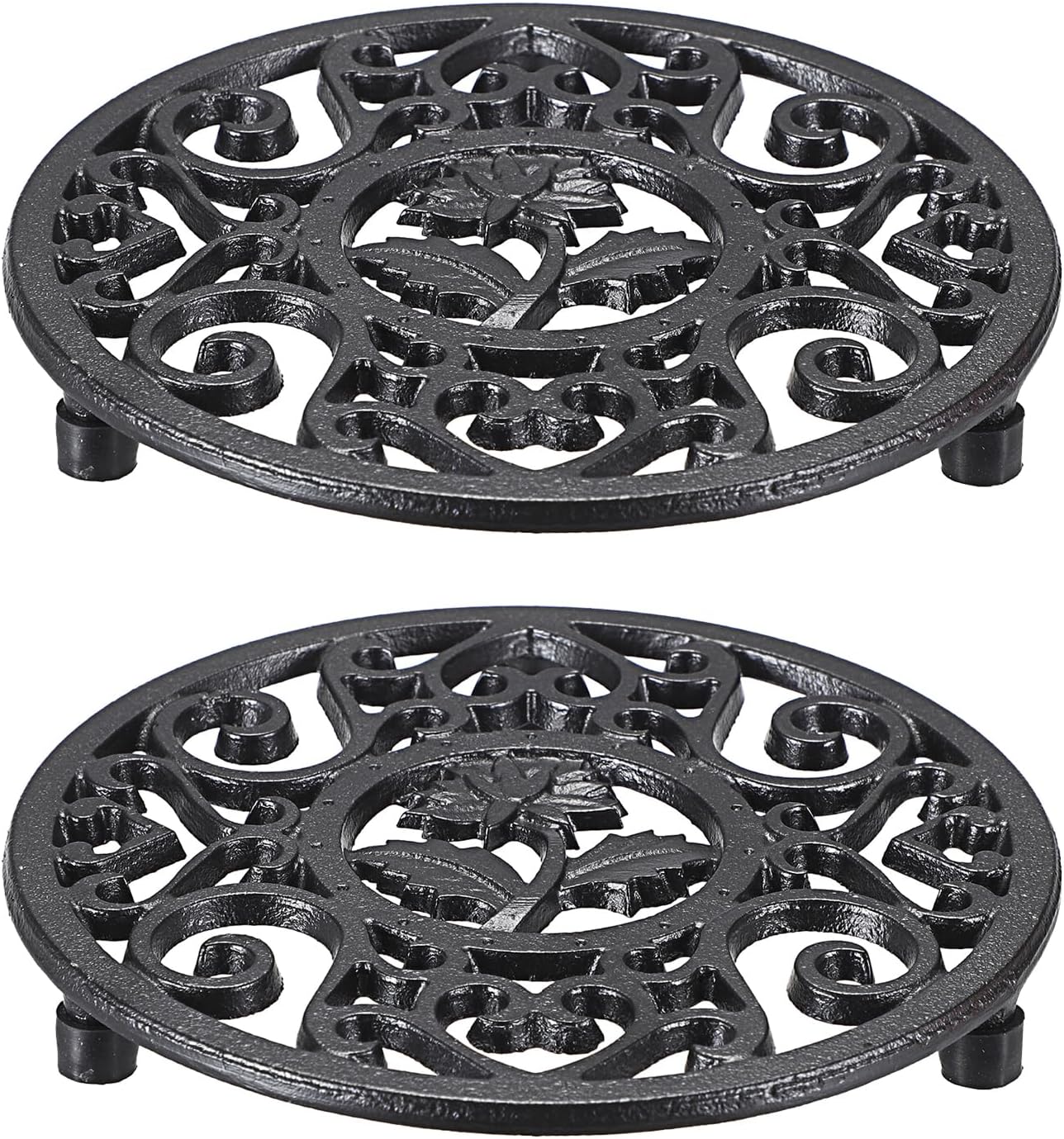 Amazon.com: Sumnacon Tea Pot Trivet 2 Pcs Cast Iron Floral Pattern Tea ...