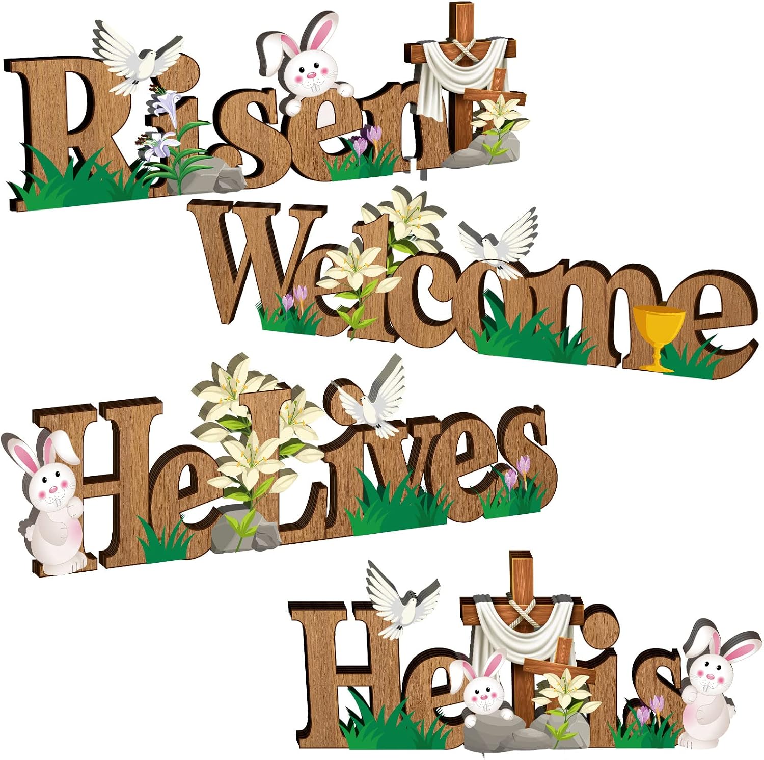 Amazon.com: 4 Pcs Easter Religious Decorations Wooden Rustic Jesus ...
