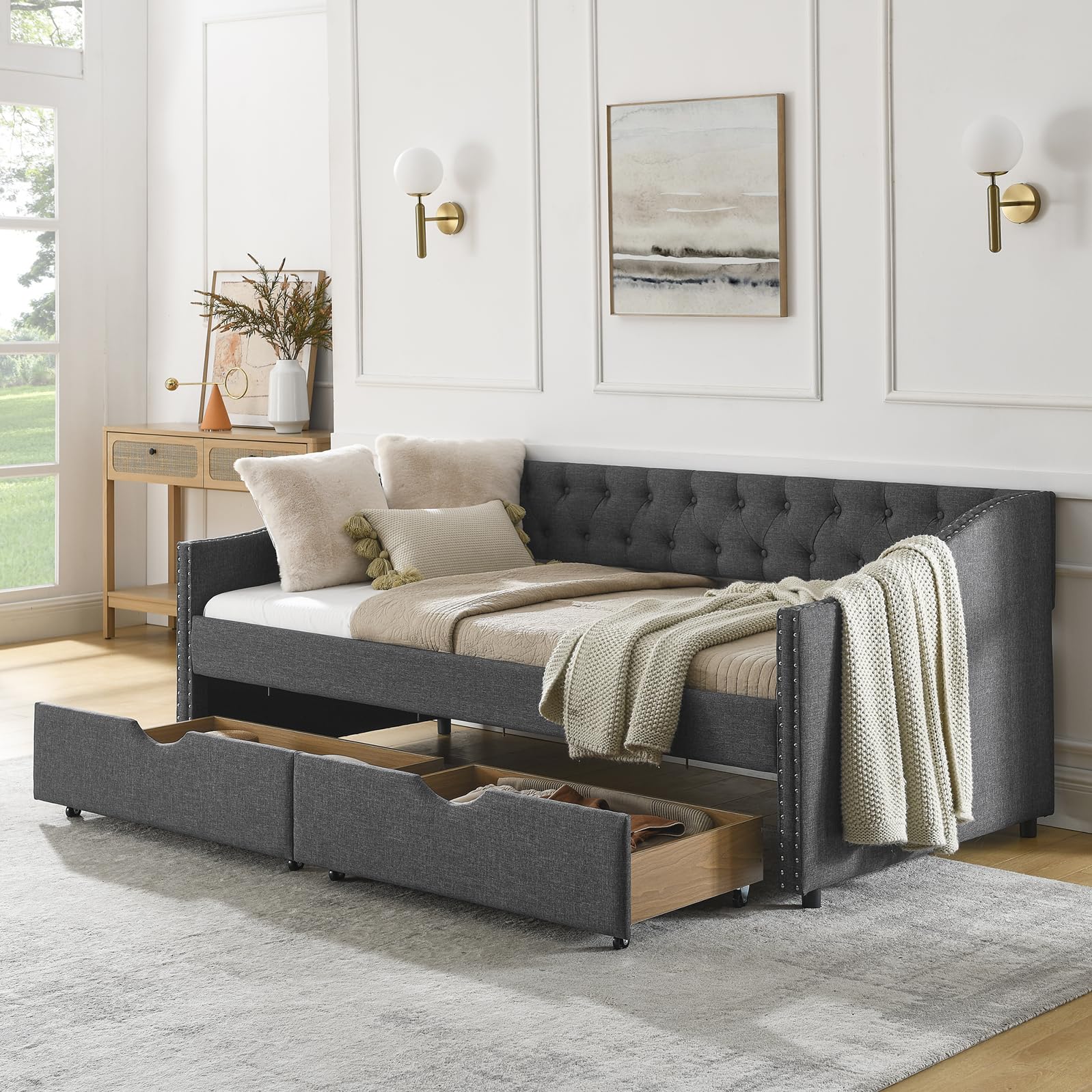 Amazon.com: SmartDer Wood Twin Daybed, Day Bed Frame with 2 Storage ...