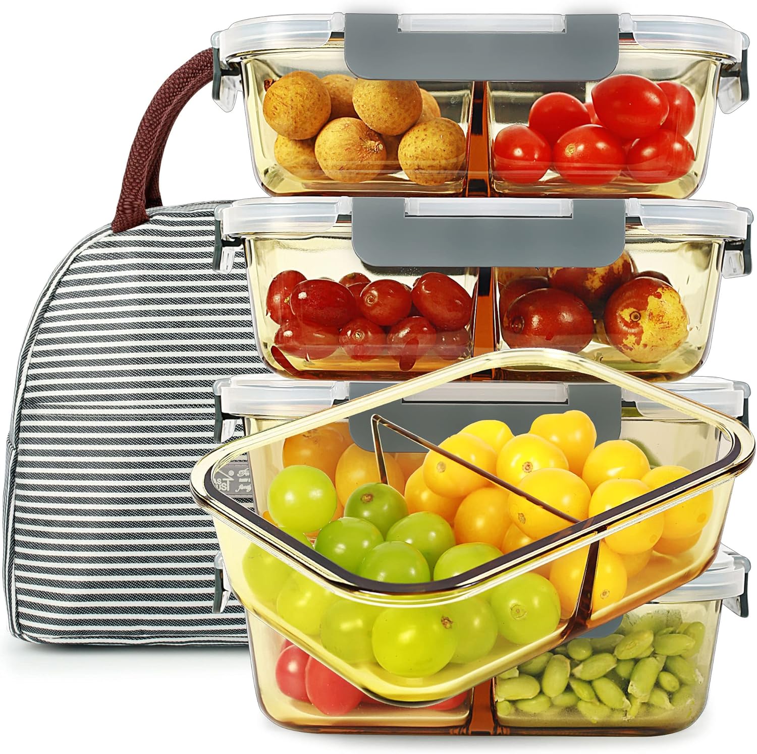 Amazon.com: 5 Pack 36oz Amber Glass Food Storage Containers 2 ...