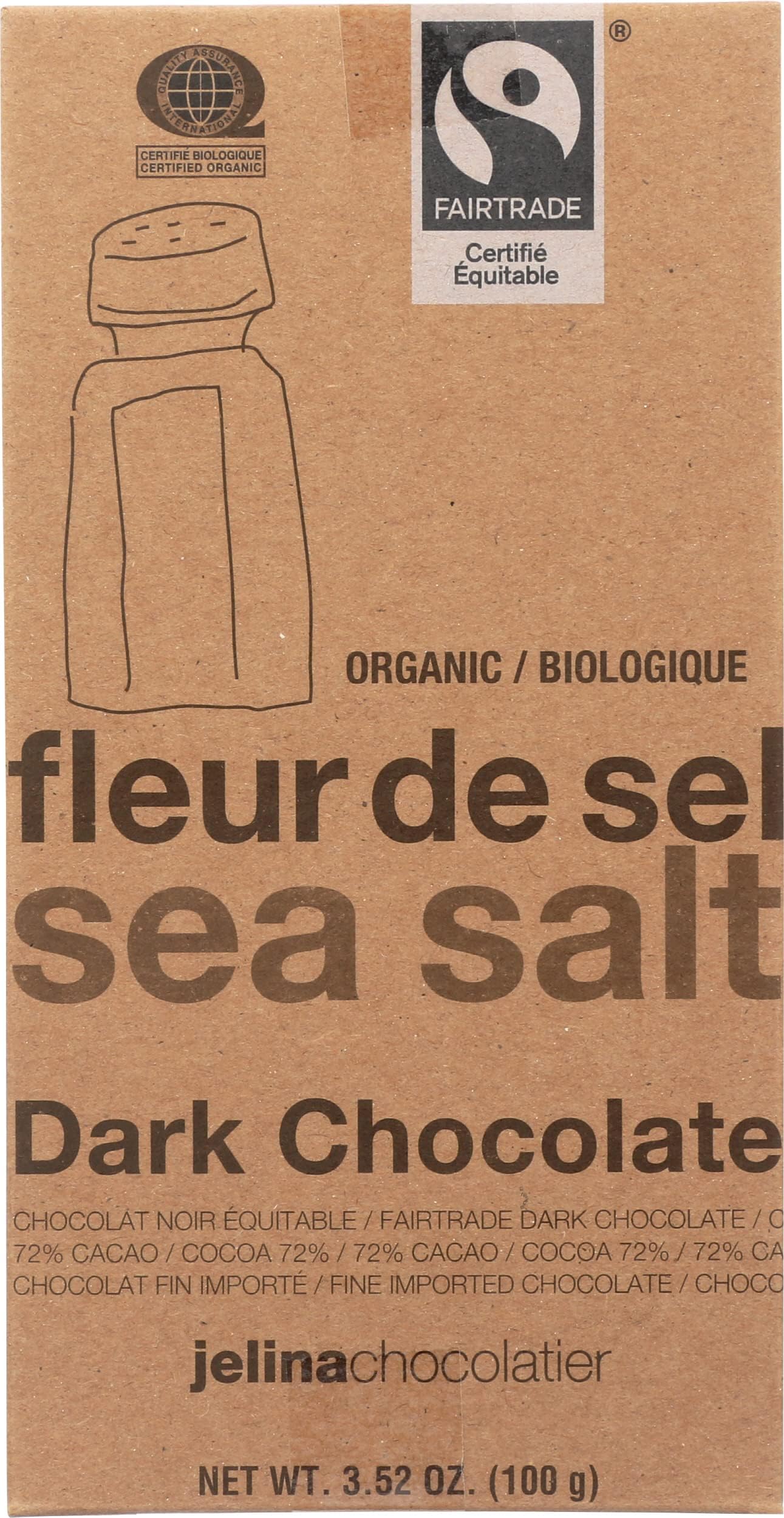 Amazon.com : Jelina Chocolatier Organic Sea Salt Dark Chocolate, Fair ...