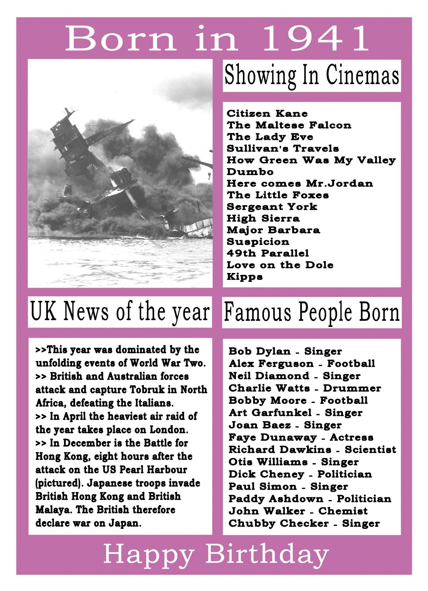 Born in 1941 Birthday Card : Amazon.co.uk: Stationery & Office Supplies