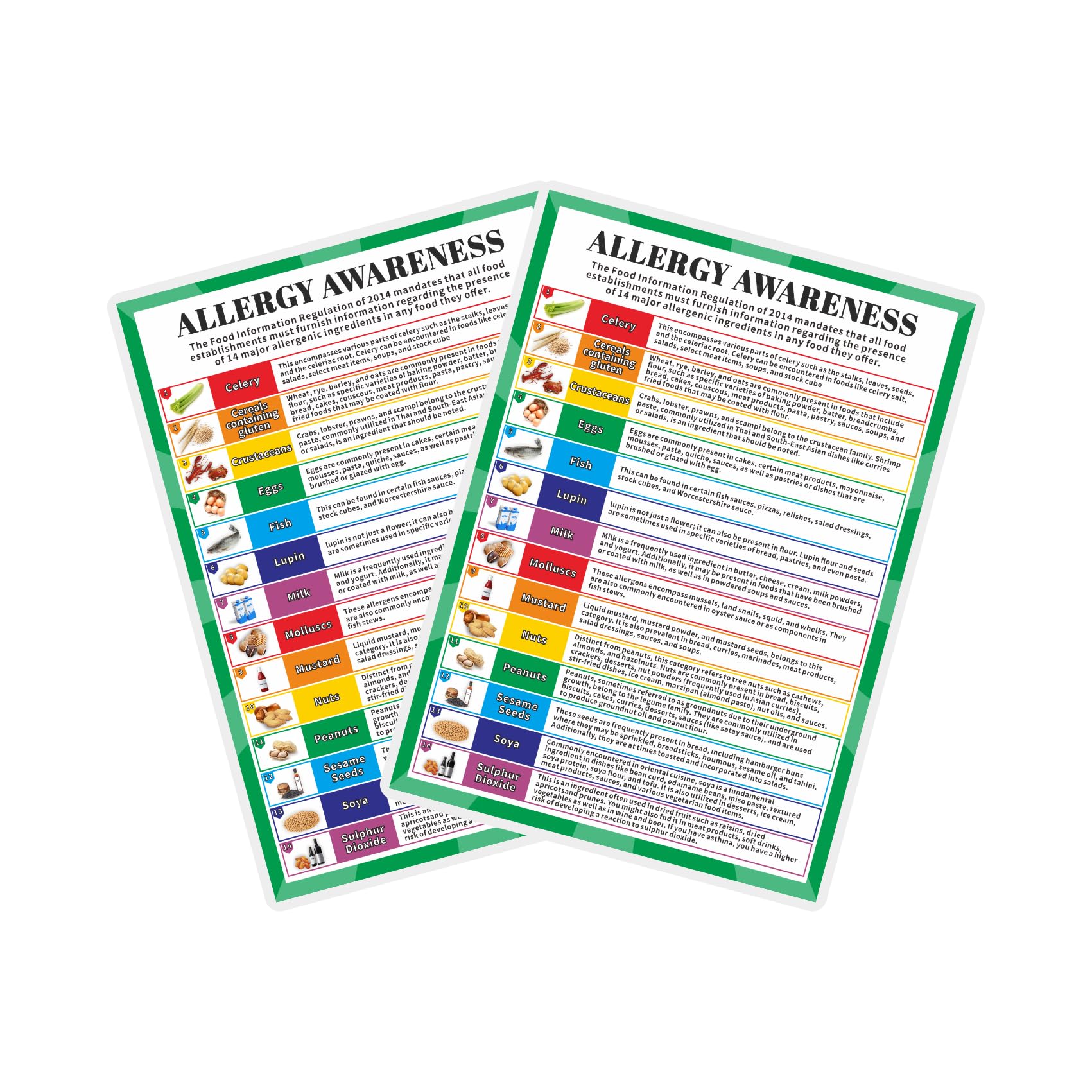 HOMIEVAR 2 PCS A4 Laminated Food Allergy Posters - 14 Allergens List ...