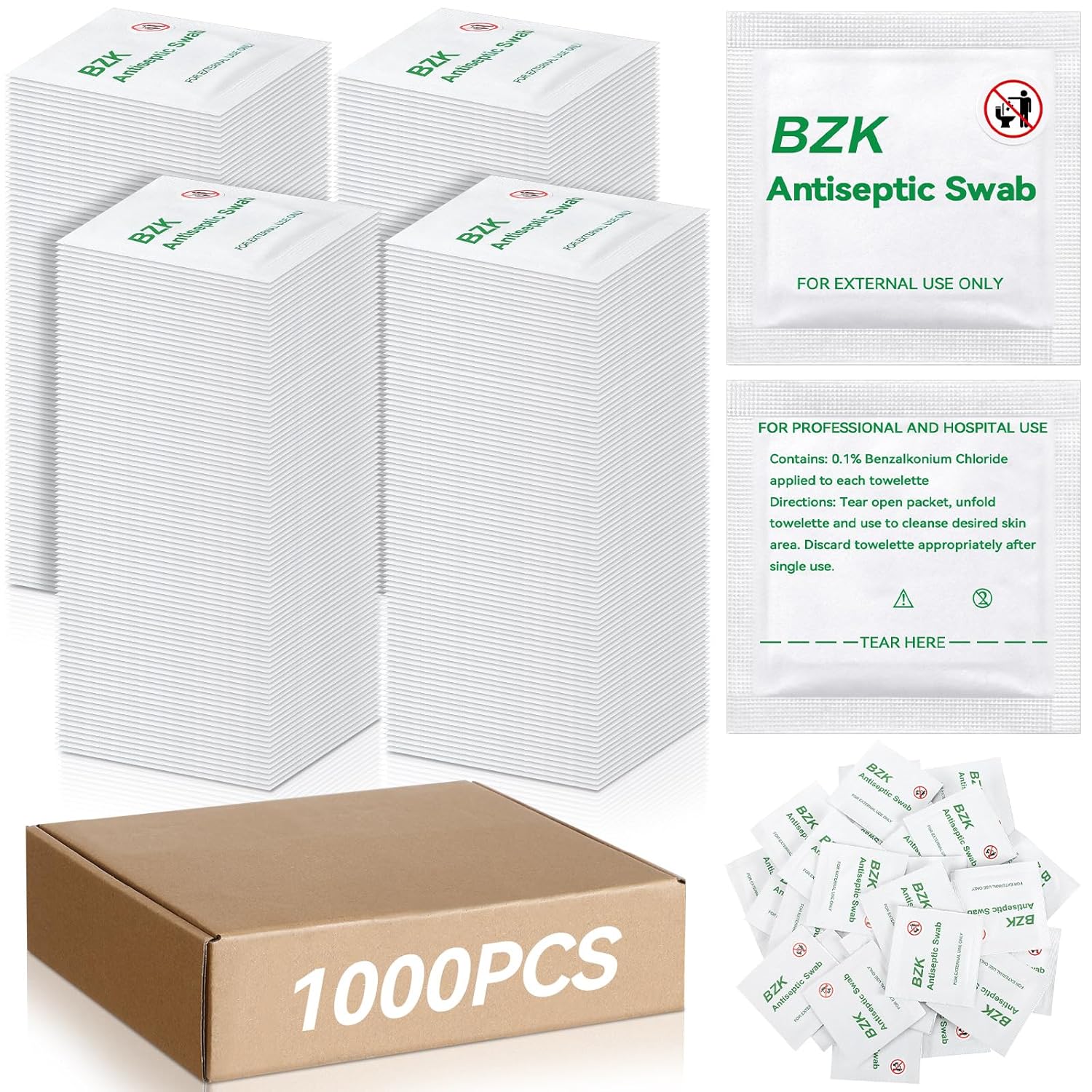 Amazon.com : Threlaco 1000 Pcs BZK Wipes 1.18 x 2.36 Inches ...