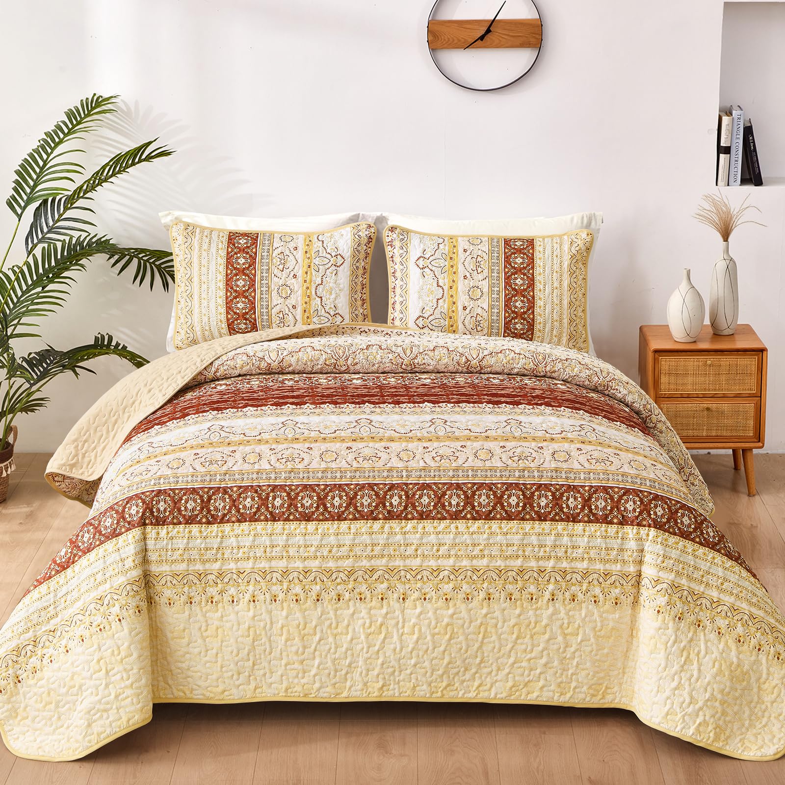 Amazon.com: WONGS BEDDING Boho Queen Quilt Set, Red and Yellow Bohemian ...