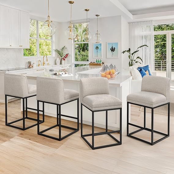 Amazon.com: LUE BONA 26" Bar Stools Set of 4, Light Gray Chenille ...