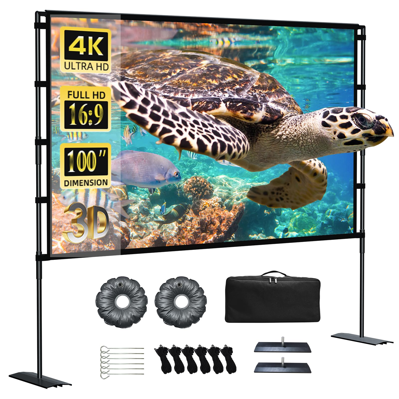 Amazon.com: Projector Screen and Stand 100 inch Portable Projection ...