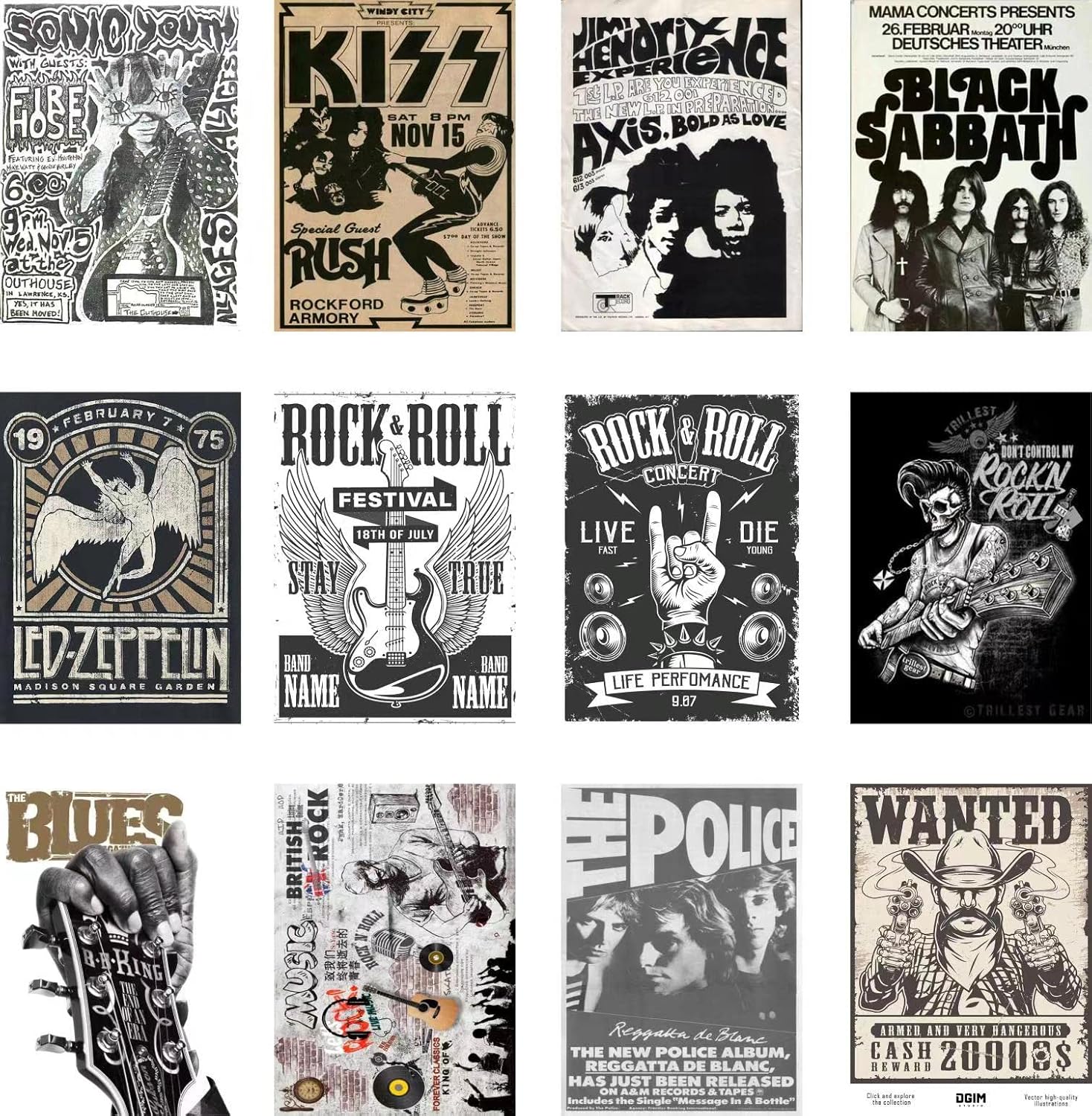Amazon.com: 12 SET Vintage Rock Band Posters for Room Aesthetic, 70s 80s 90s Retro Rock Room ...