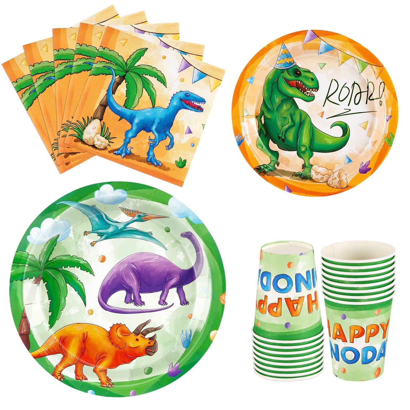 Amazon.com: WERNNSAI Dinosaur Party Supplies - 64 PCS Dinosaur Party Tableware Set for Kids ...