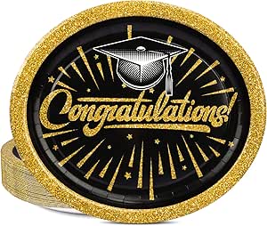Amazon.com: EPHYO 50PCS Graduation Paper Plates Black and Gold ...