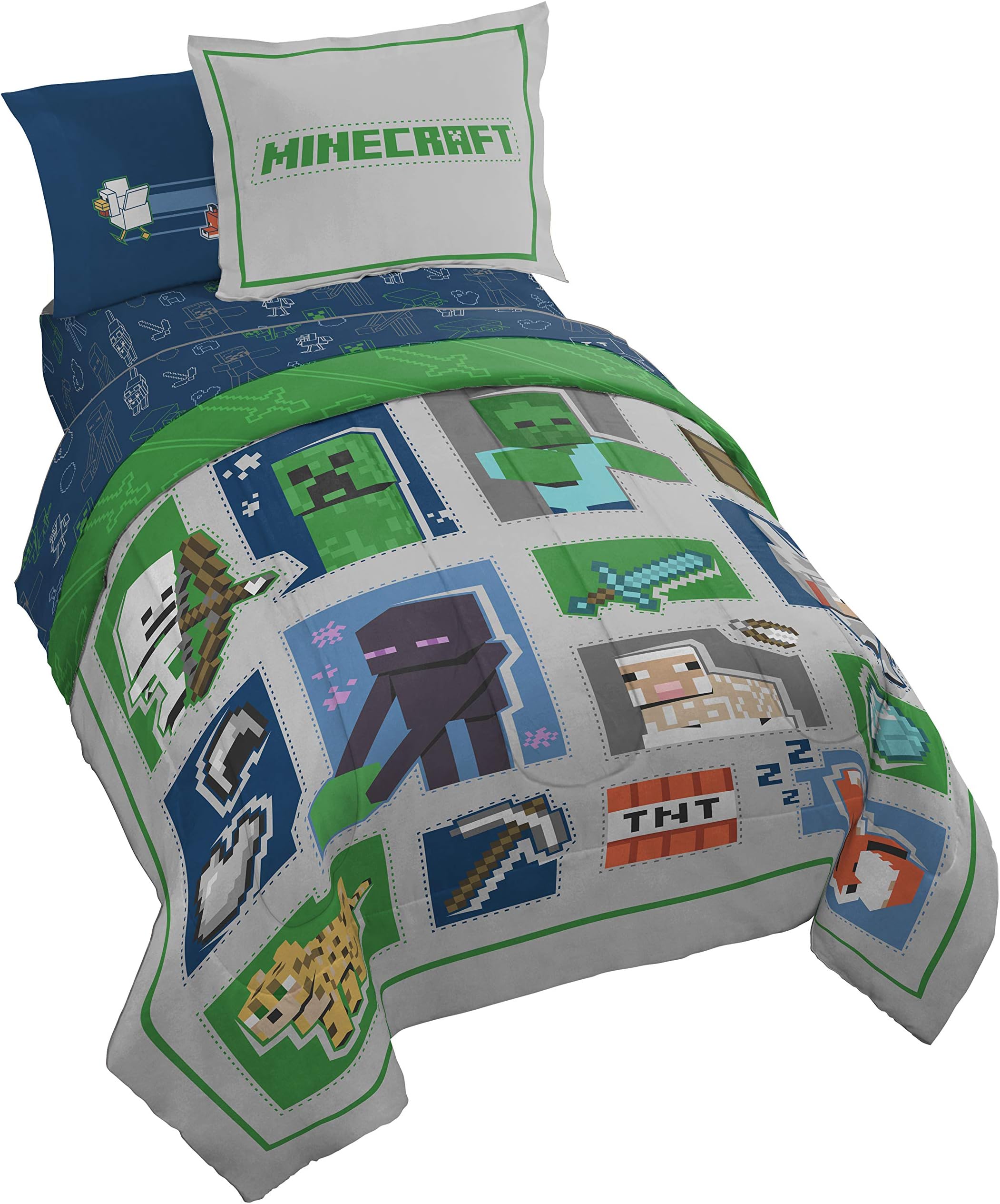 Amazon.com: Jay Franco Minecraft Isometric Full Bed Set, Drapes and ...