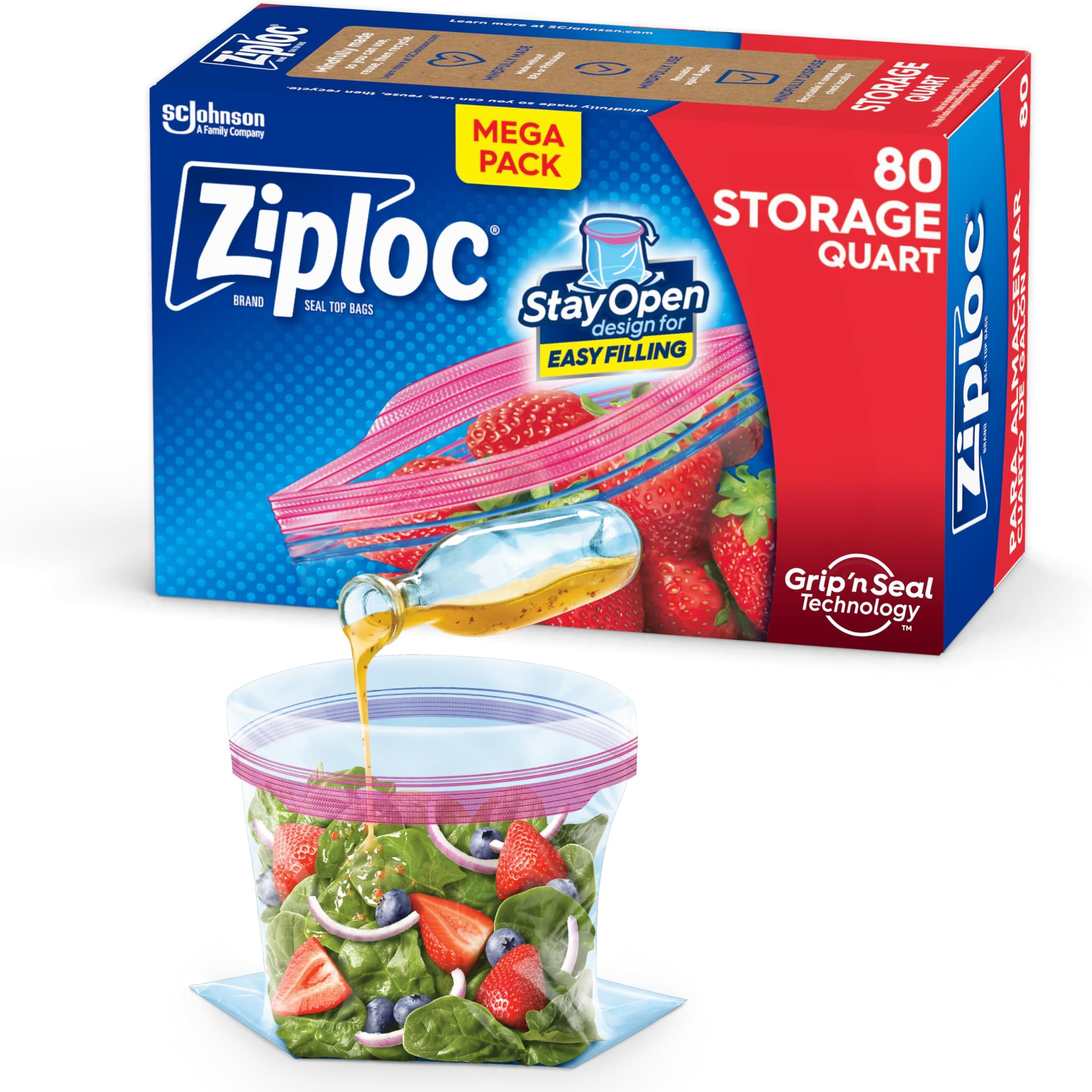 Amazon.com: Ziploc Quart Food Storage Bags, Stay Open Design with Stand ...