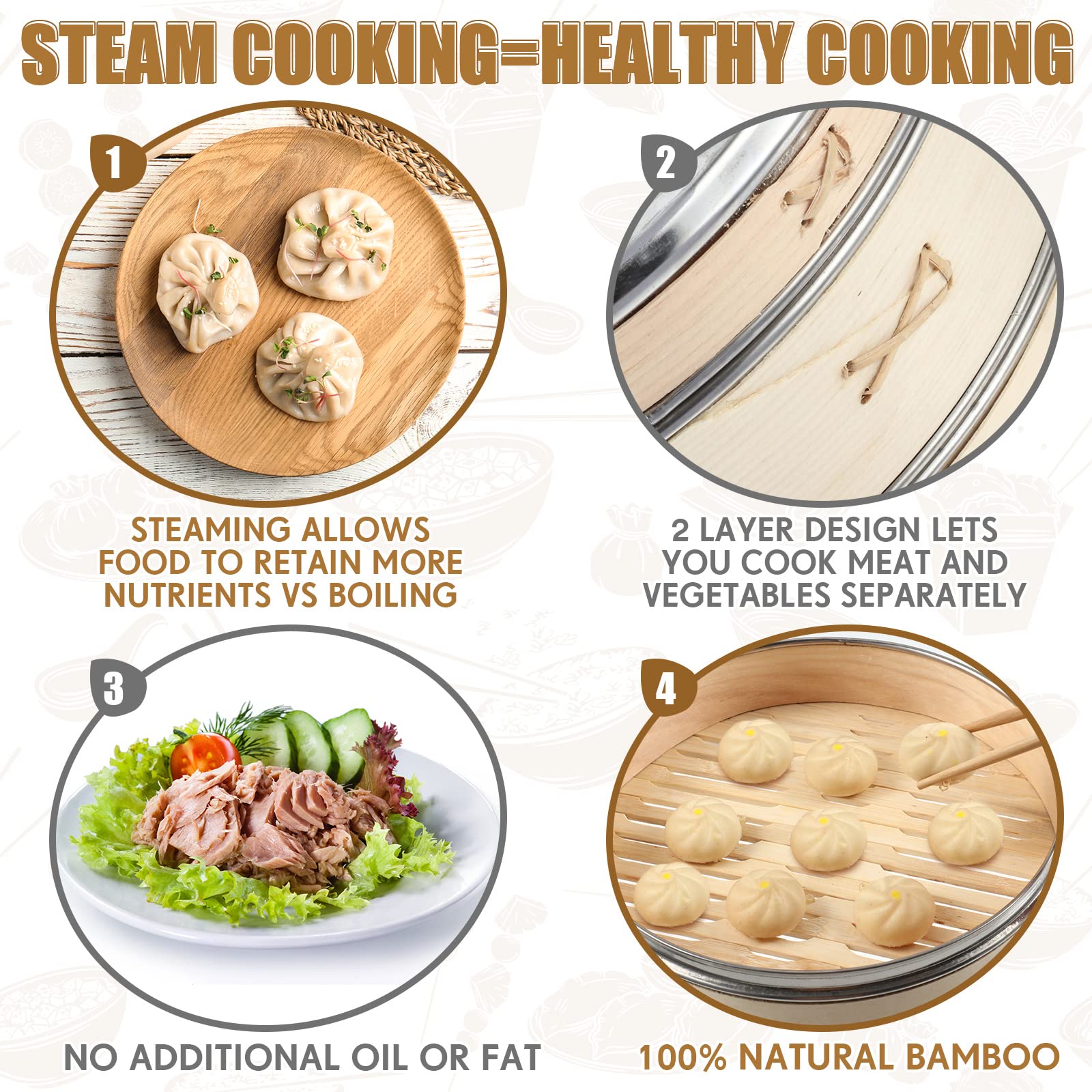 Snapklik.com : 10 Inch 2 Tier Bamboo Stainless Steel Steamer Basket Set ...