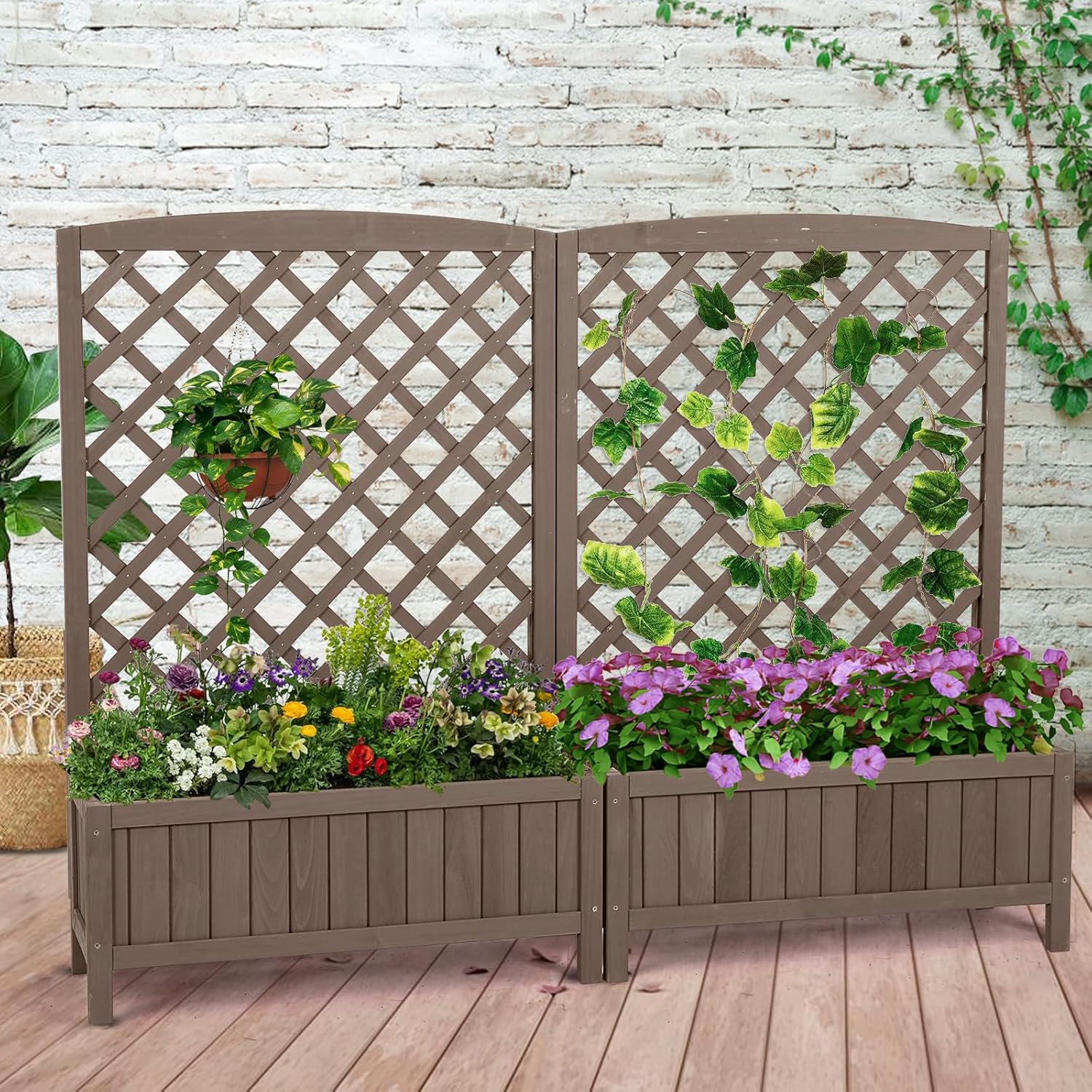 Amazon.com: GUTINNEEN Planter with Trellis Outdoor Free Standing ...