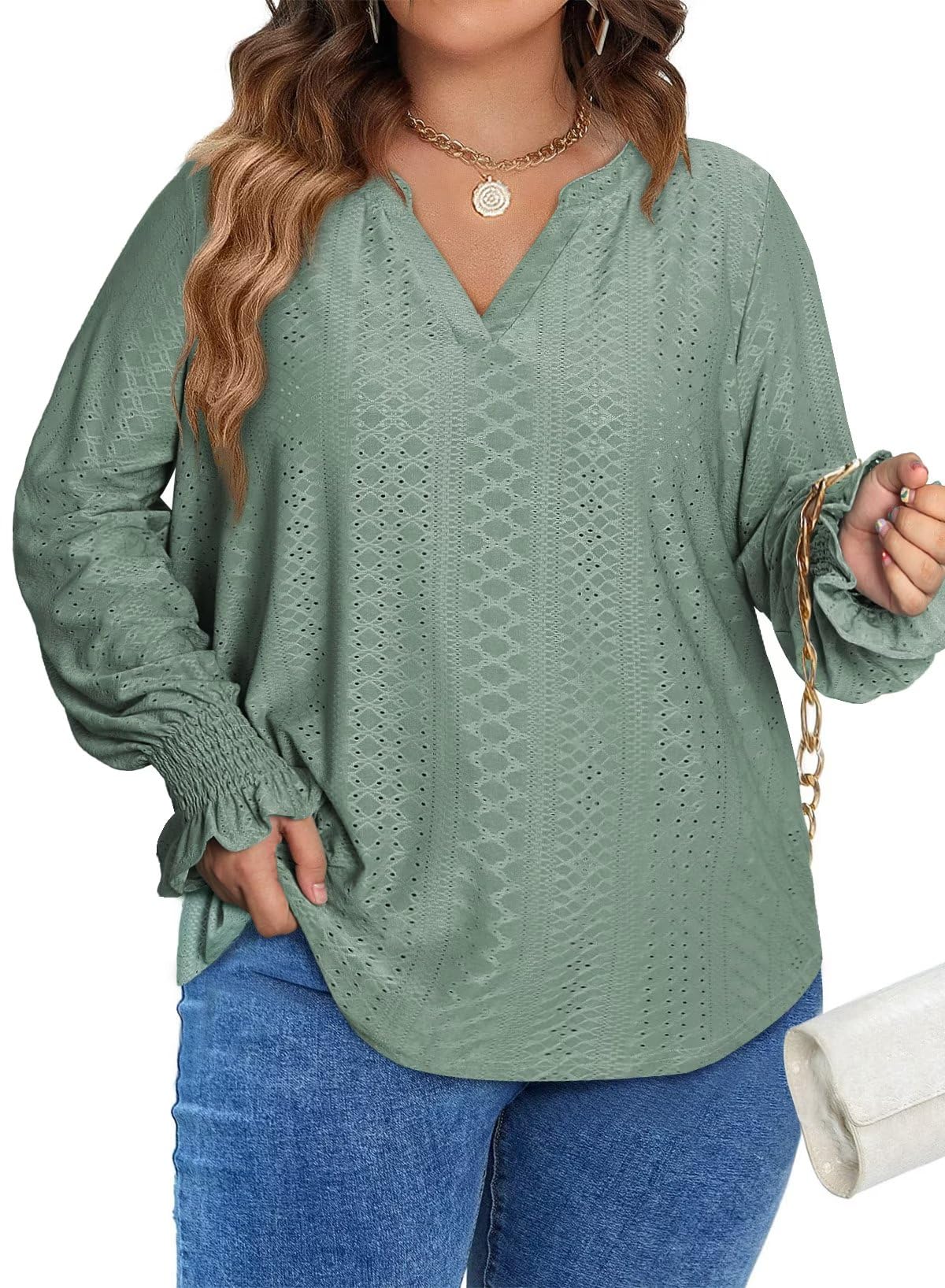 Snapklik.com : Eytino Women Plus Size Fall Tops Puff Long Sleeve Split ...