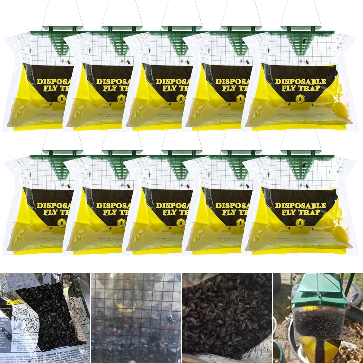 Amazon.com : Fly Traps Outdoor Hanging, 10 Natural Pre-Baited Fly ...