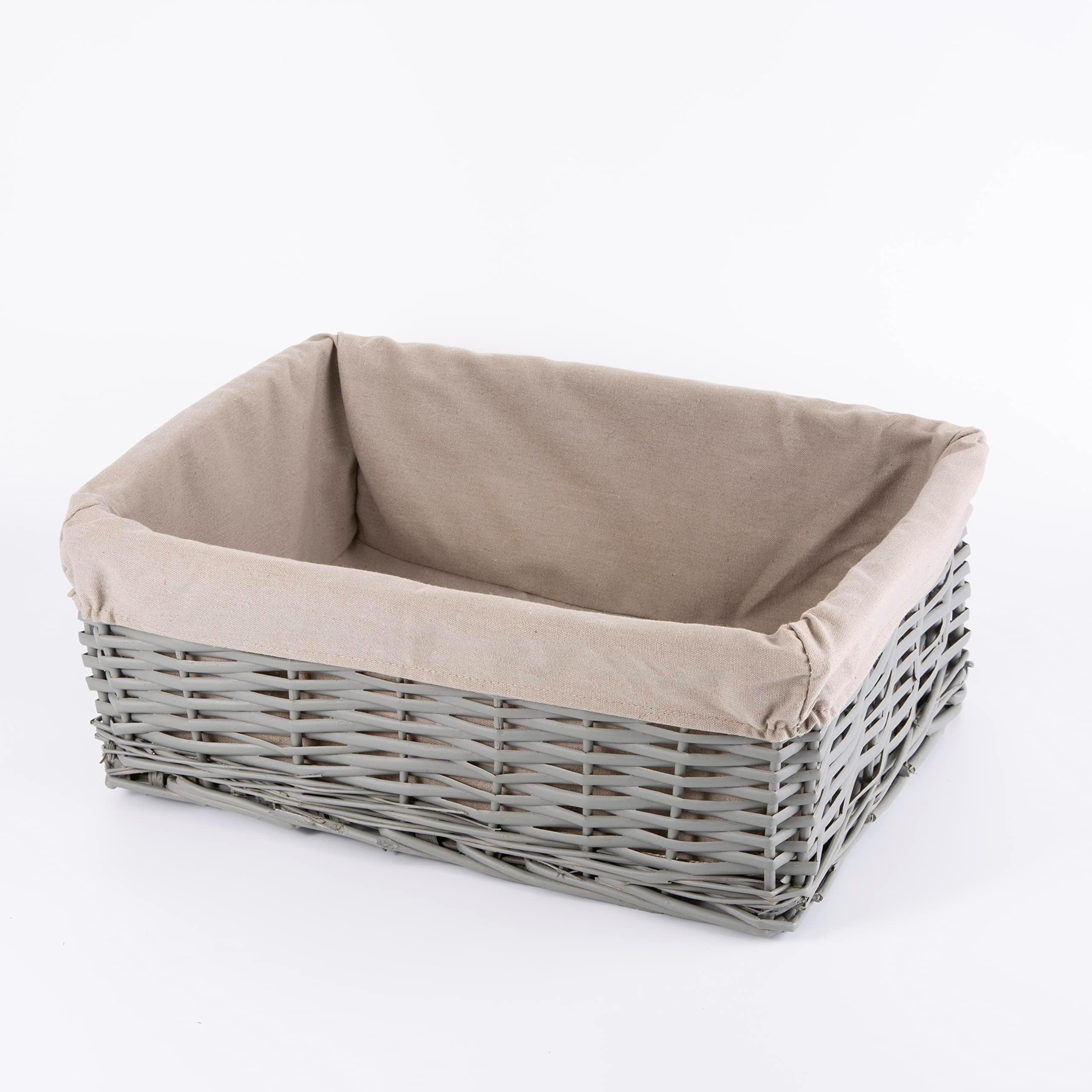 Woodluv Grey Wicker Rectangular Storage Gift Hamper Basket With ...