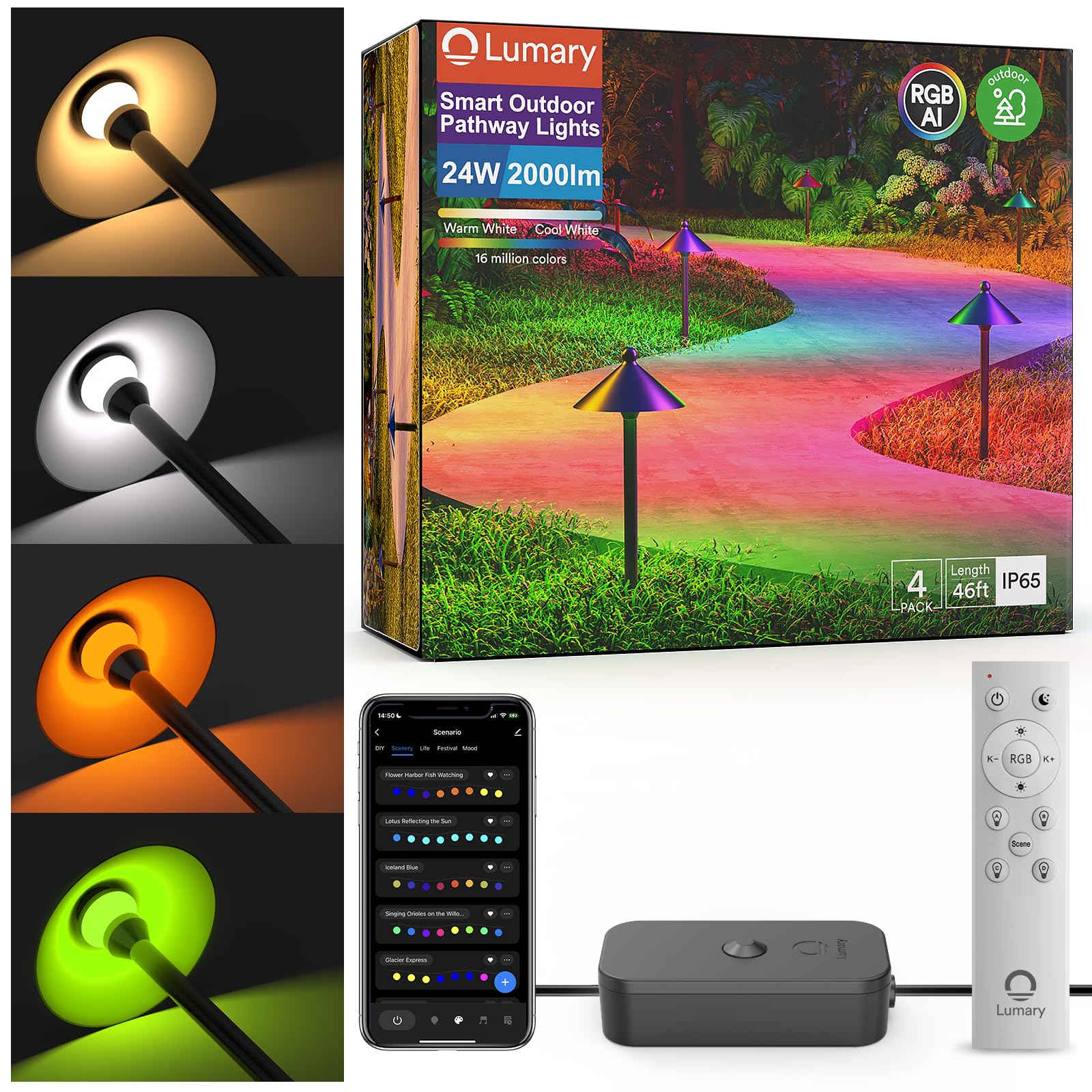 Lumary Smart Pathway Lights 2, RGBAICW Color Changing Smart Outdoor ...