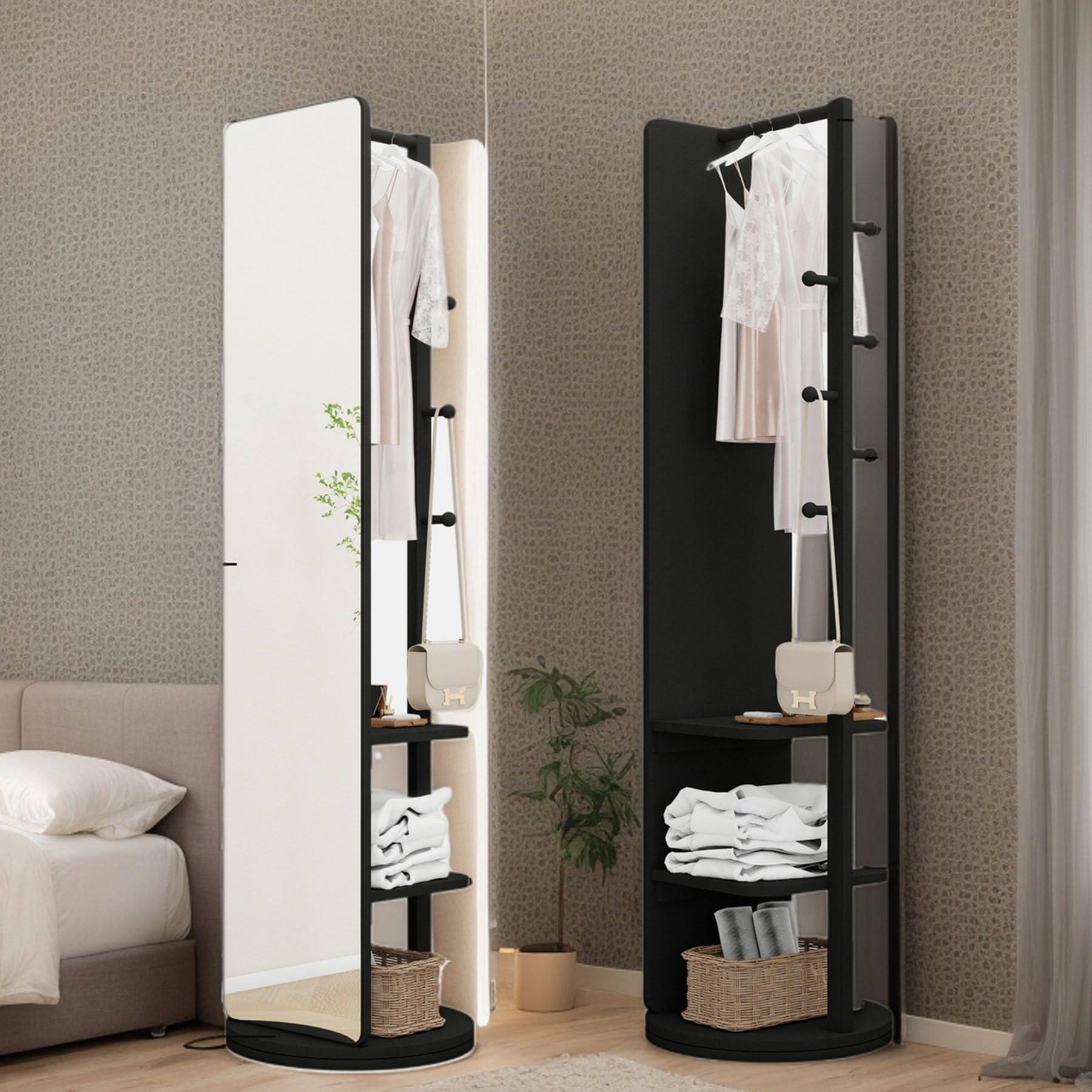 Amazon.com: HRVEOCEI Clothes Rack with Full-length Mirror, Swivel Full ...
