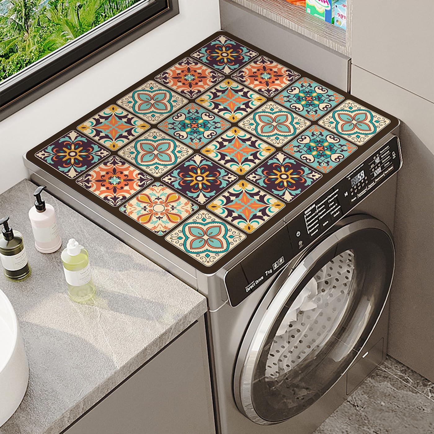 Amazon.com: Nouiroy Flowers Washer Dryer Dust Cover Mat For Top ...
