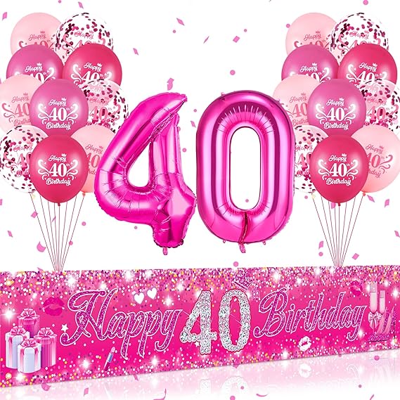 Amazon.com: Pink 40th Birthday Decorations for Women Hot Pink Happy ...