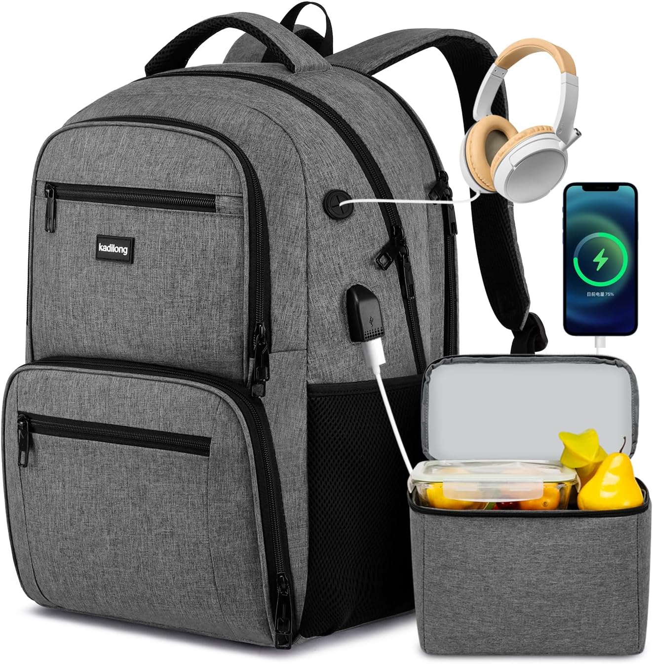 Amazon.com: kadilong 17,3 inch Laptop Backpack with Lunchbox,Insulated ...