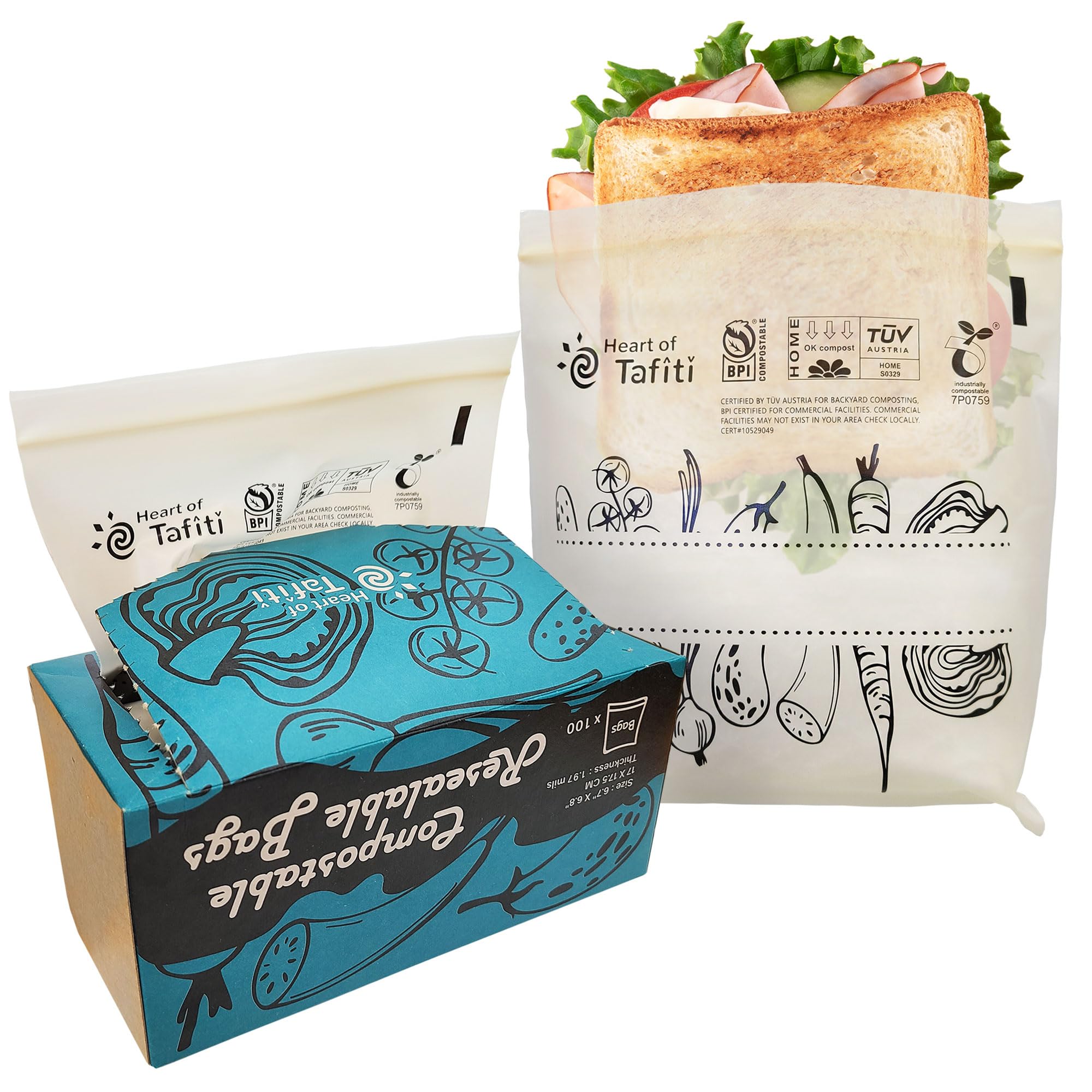 Amazon.com: Compostable Food Storage Bags, Resealable Sandwich Bags, 50 ...