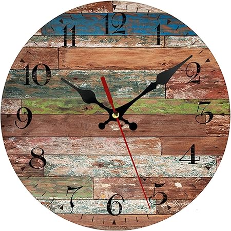 Amazon.com: Silent Non-Ticking Wooden Decorative Round Wall Clock ...
