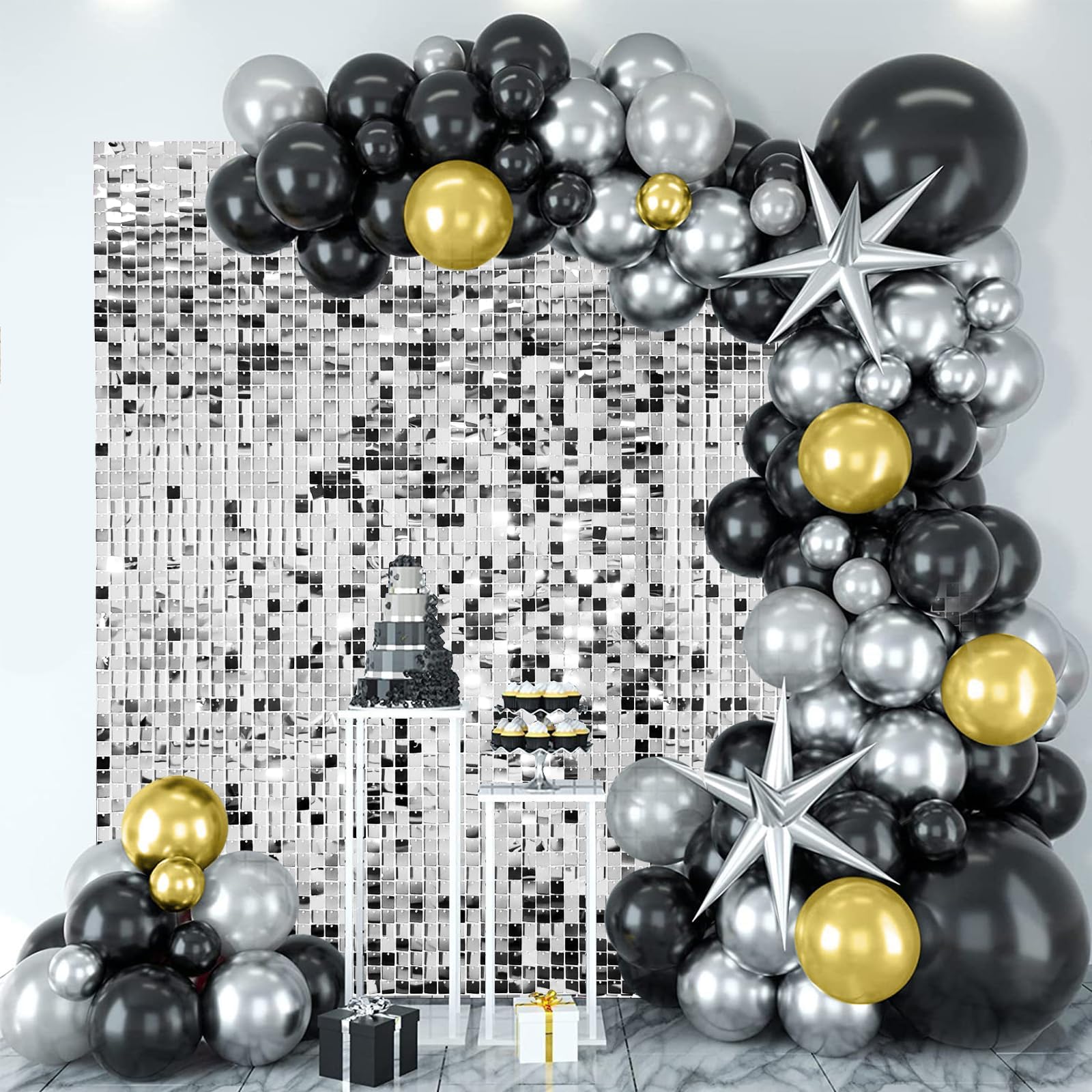 Amazon.com : 24 Pcs Silver Shimmer Wall Backdrop Panels for Party ...