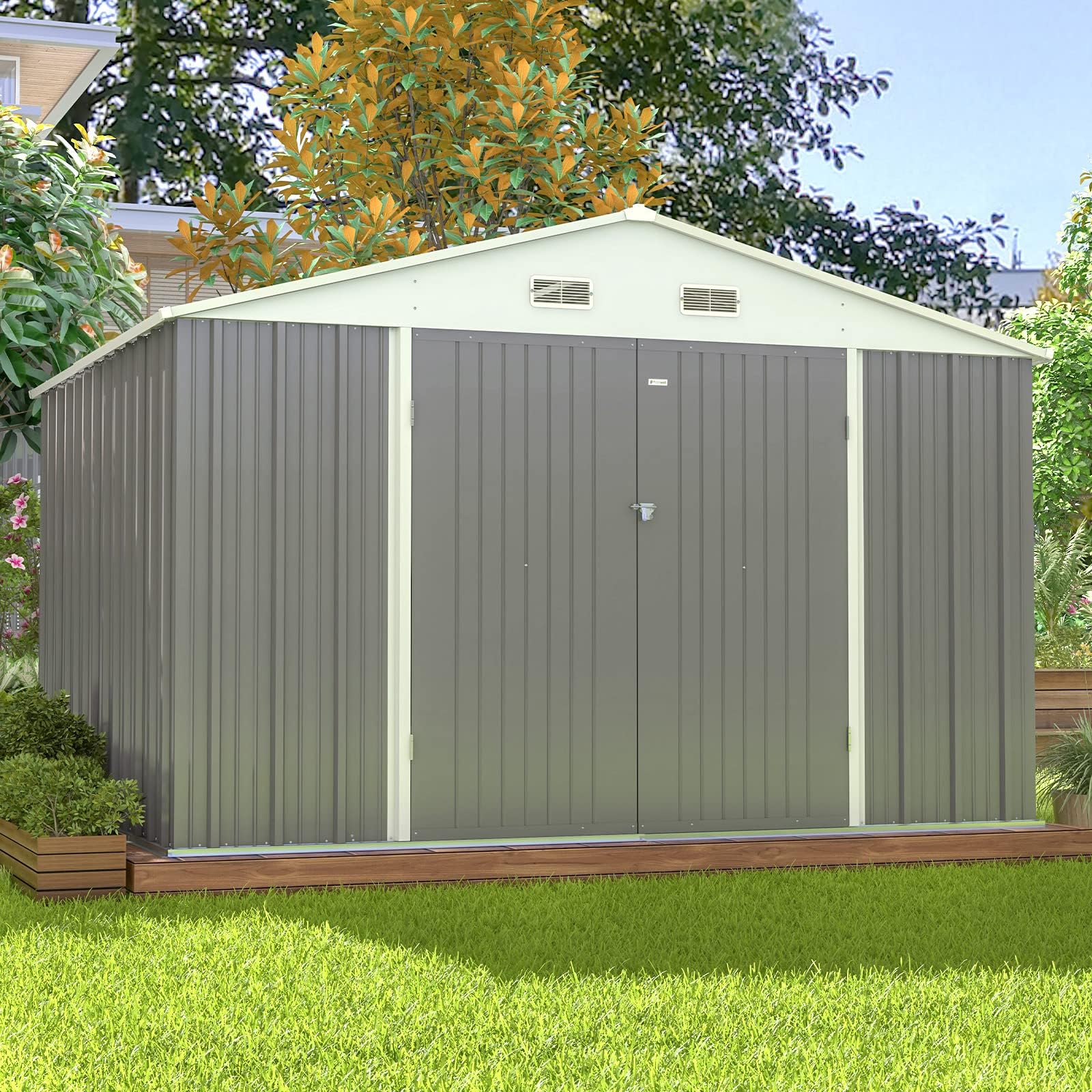 Amazon.com : Evedy Outdoor Shed - 10 x 8 FT Storage Sheds Galvanized ...