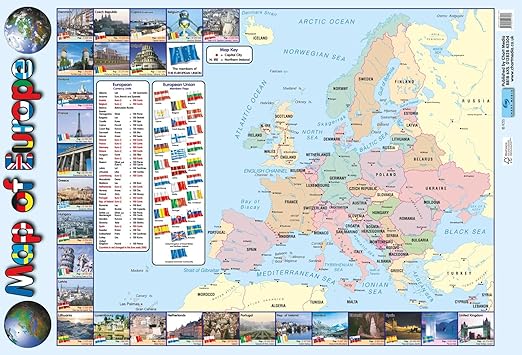 Chart Media MAP OF EUROPE Poster/Wallchart for Schools/Colleges - with ...