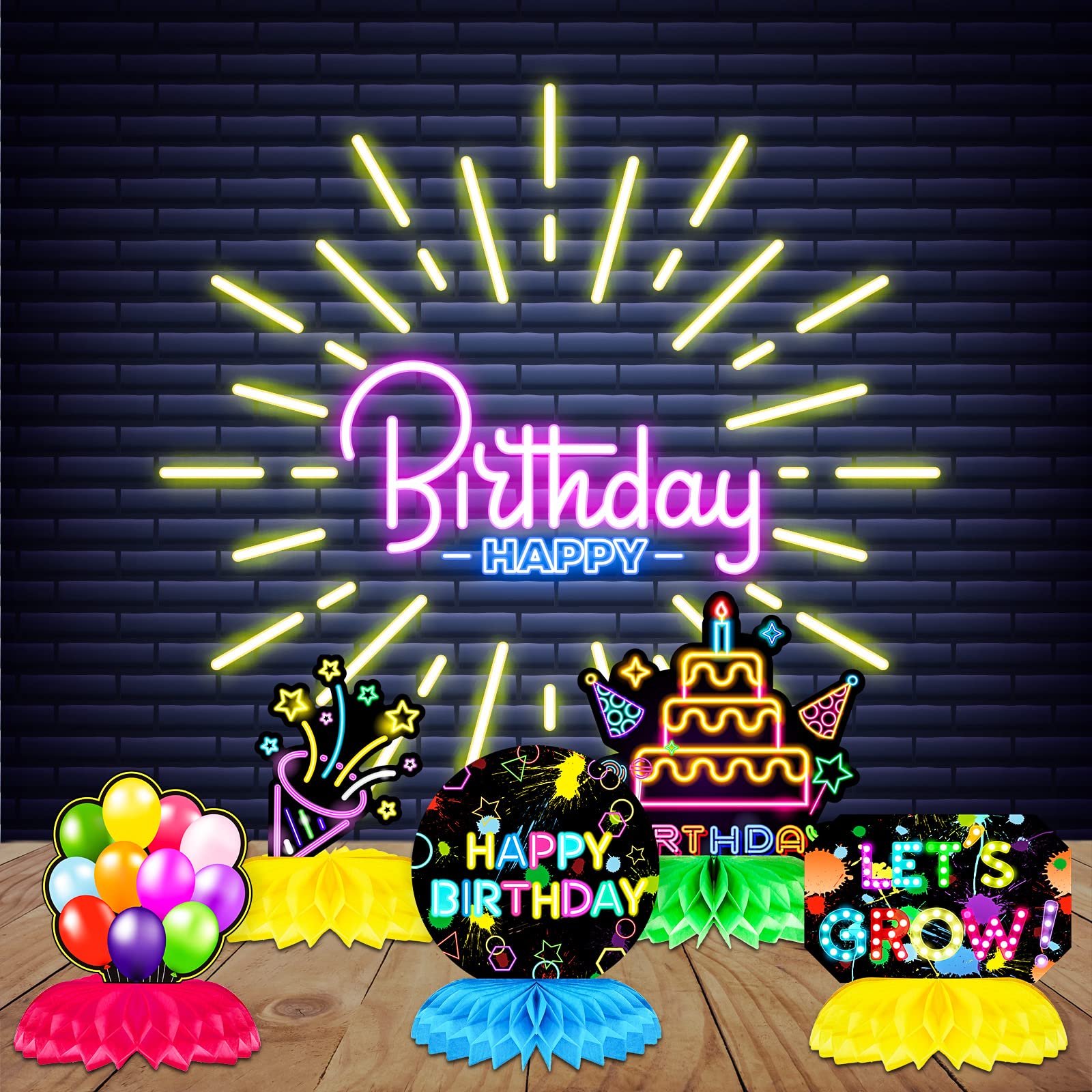 Fluorescent Birthday Decor 9 Pcs Glow Party Centerpieces - Neon ...