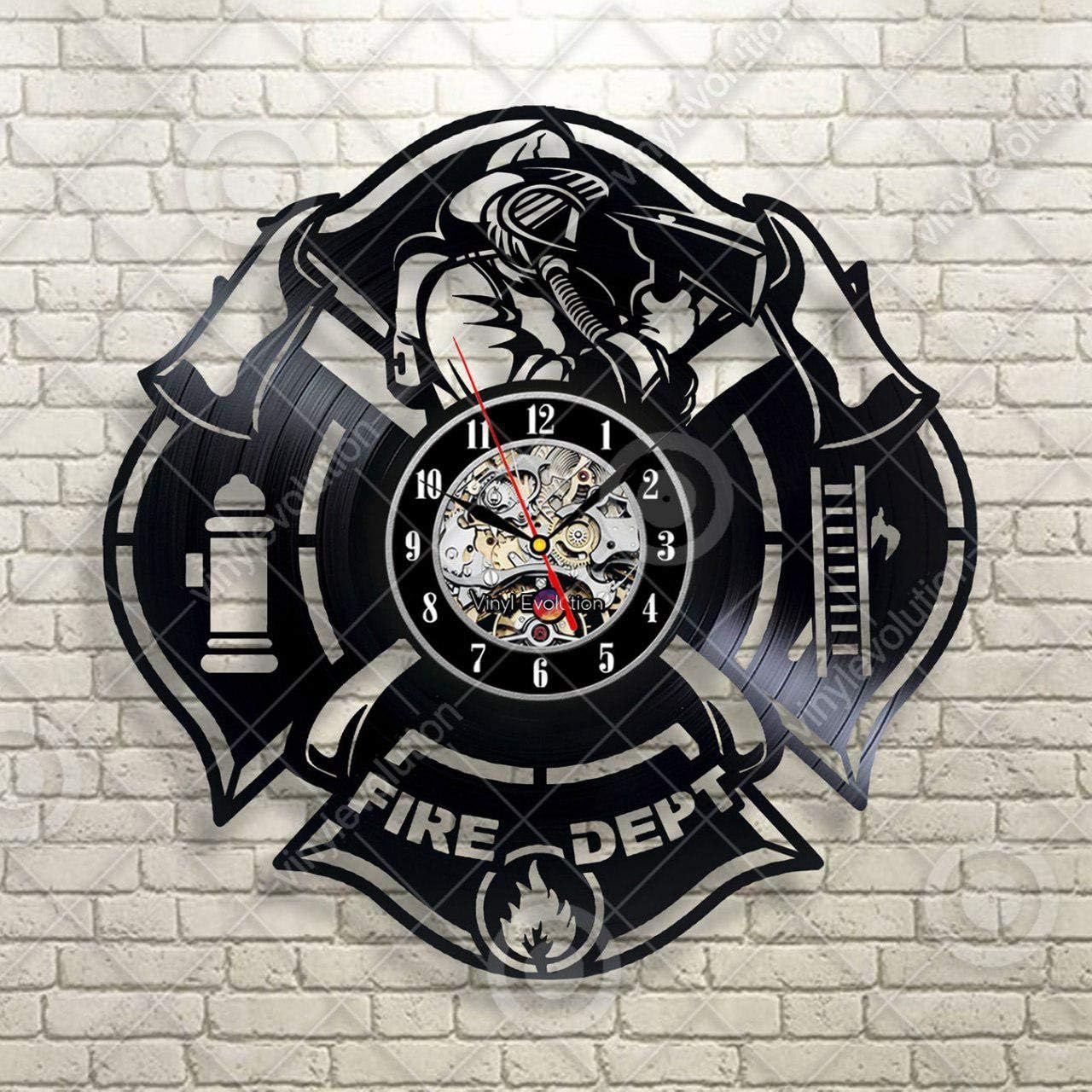 Amazon.com: Kovides Fire Dept Retro Vinyl Record Clock Vintage Fireman ...