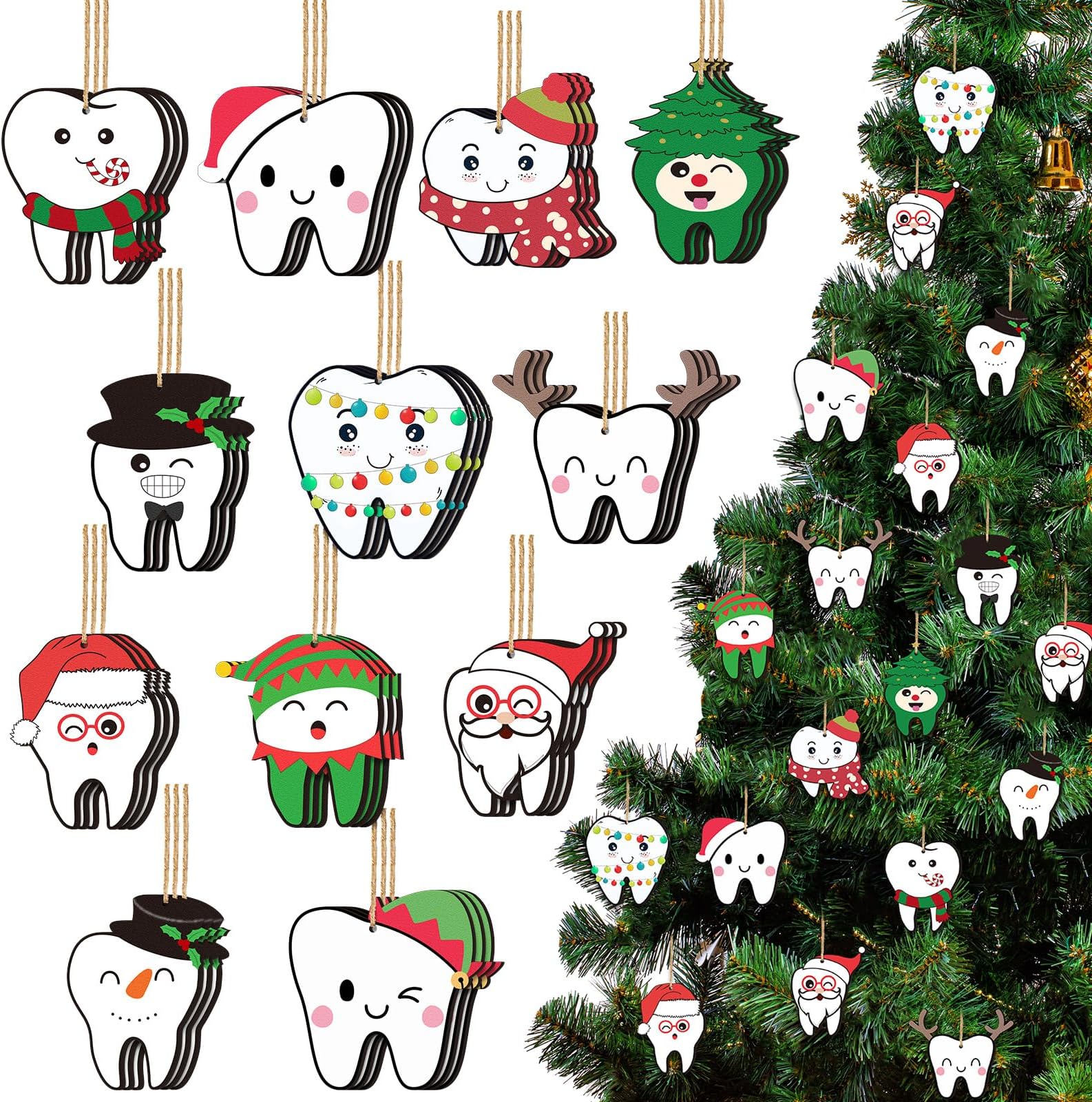 Amazon.com: Hoteam 36 Pcs Christmas Tooth Ornaments for Tree Double ...