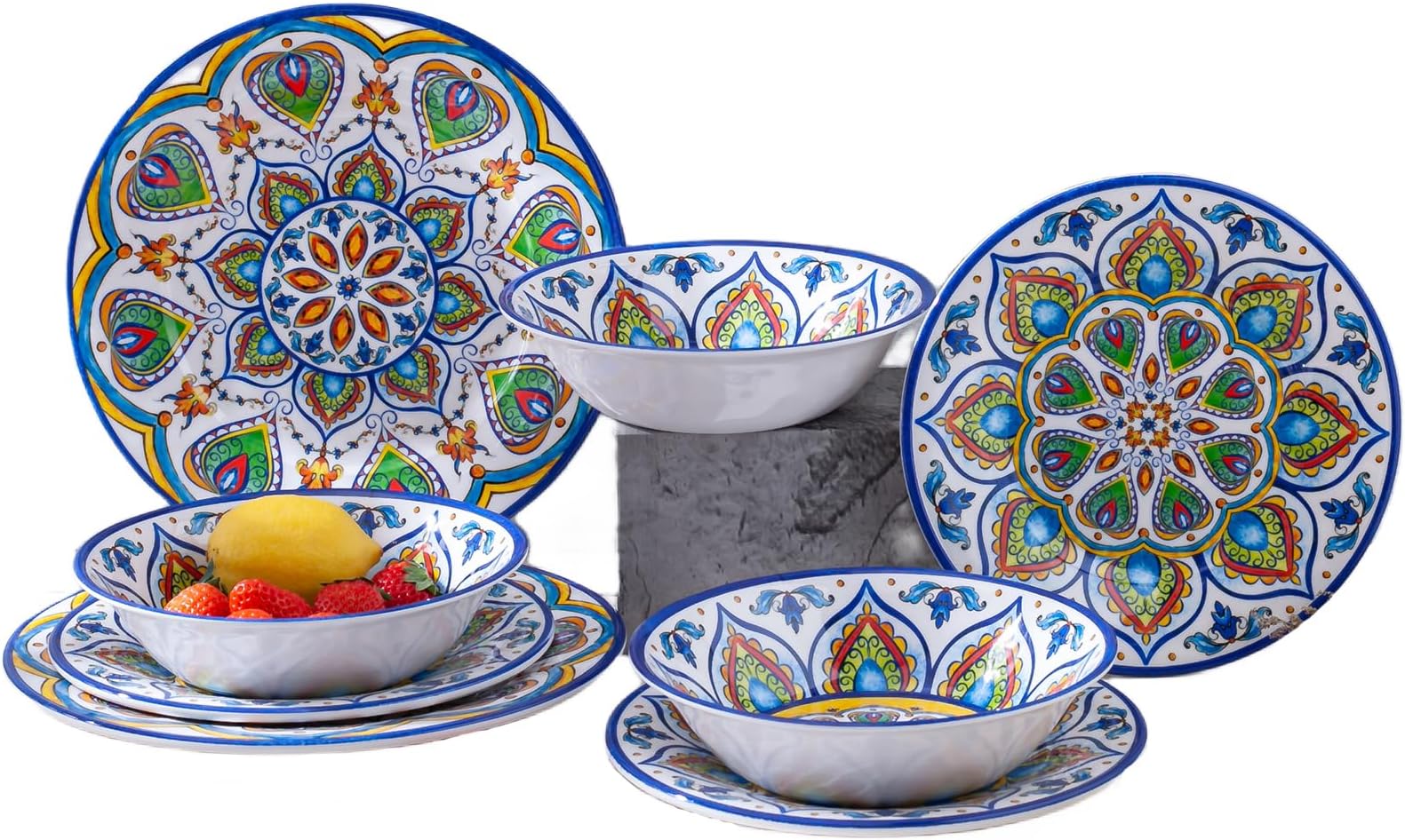 Amazon.com | MissYIP 12 Piece Melamine Dinnerware Sets, Service for 4 ...