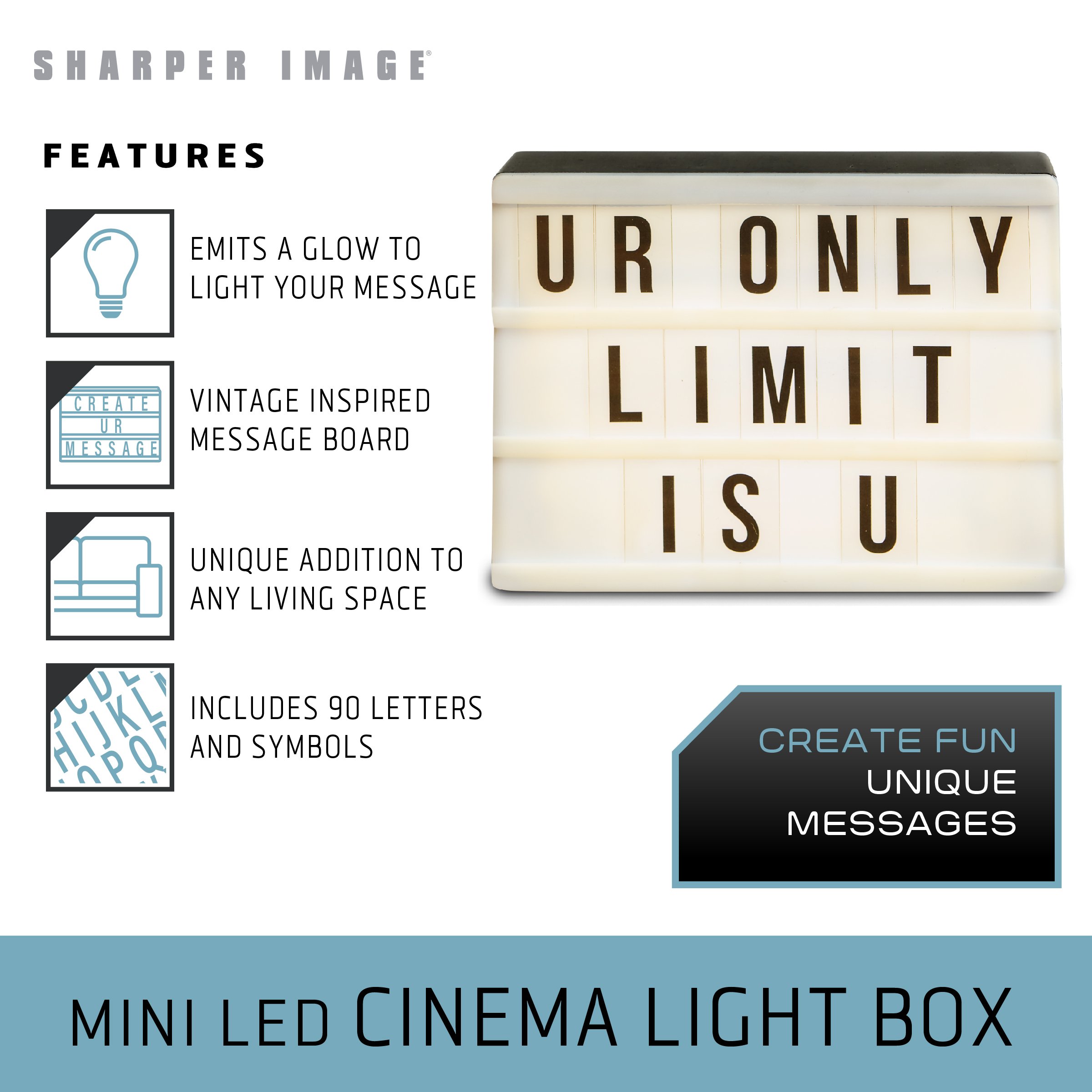Buy Sharper Image Mini Cinematic Light Up Box LED Message Letter Board ...