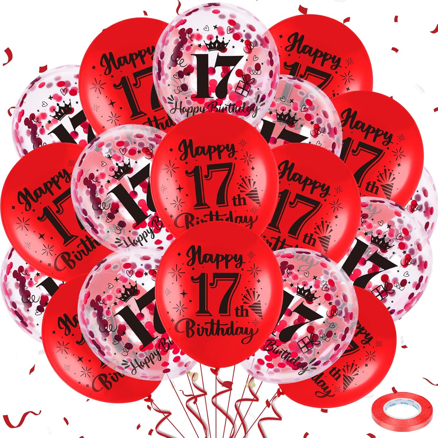 Amazon.com: Red 17th Birthday Balloons for Boys Girls, 18Pcs Red Happy ...