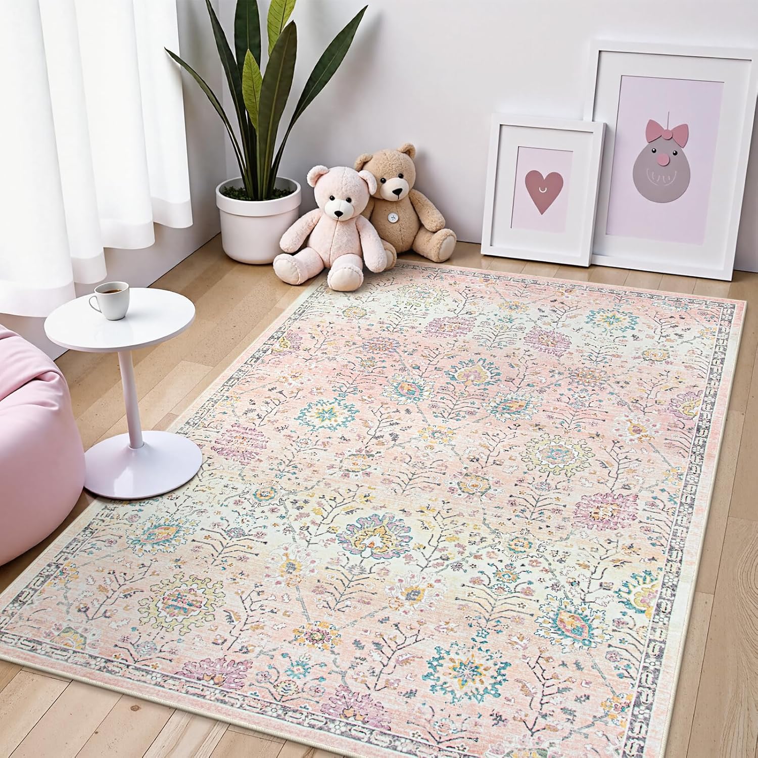 Amazon.com: Lahome Pink Boho Area Rug, 5x7 Light Pink Rugs for Bedroom ...