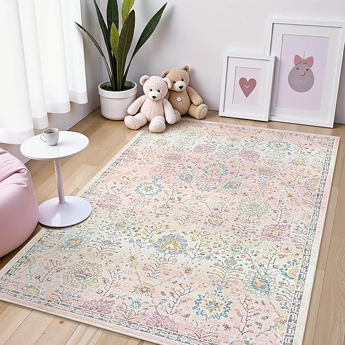 Amazon.com: Lahome Pink Boho Area Rug, 5x7 Light Pink Rugs for Bedroom ...