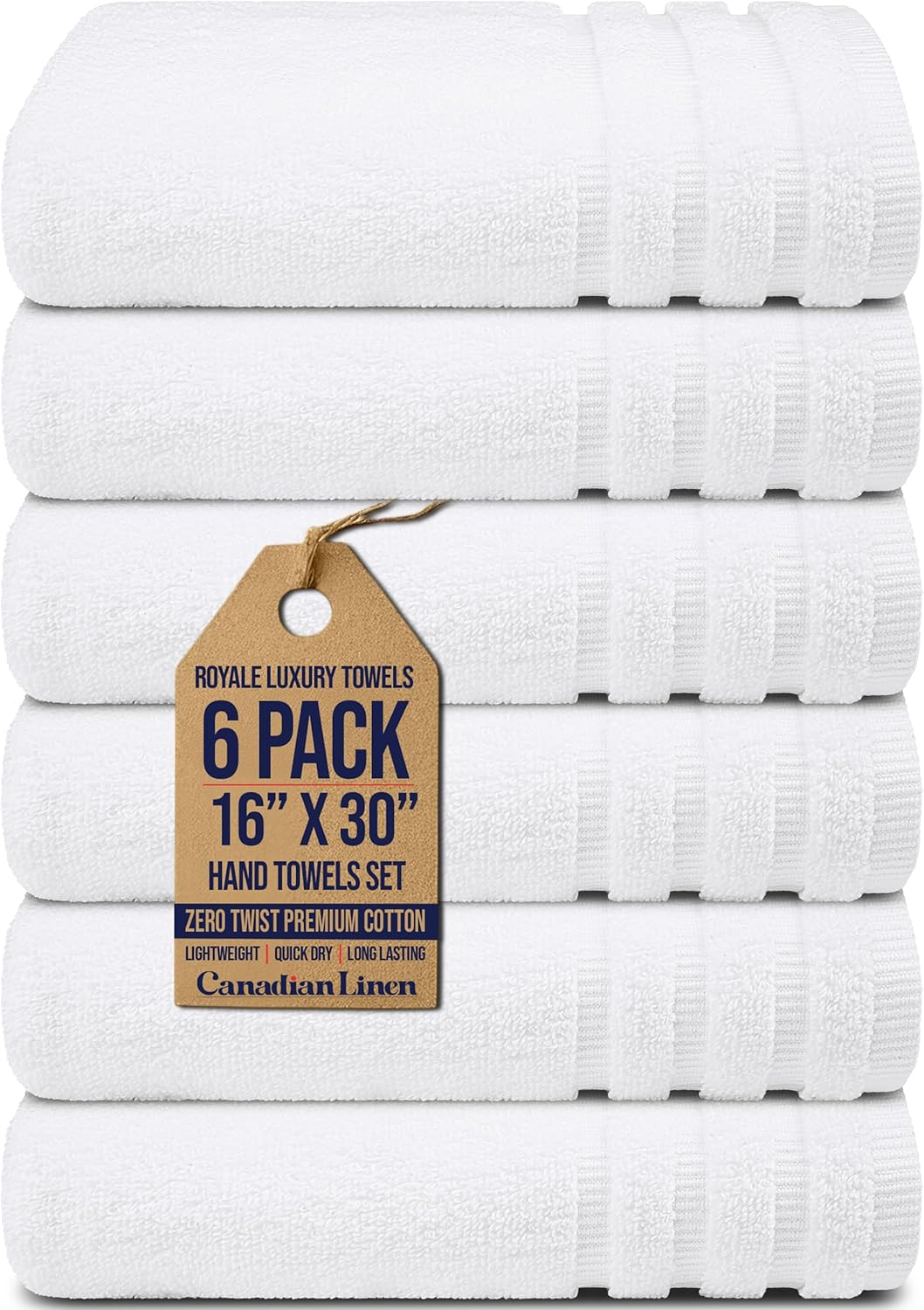 Canadian Linen Royale Luxury Large Hand Towels Set, 16”x30” 6 Pack ...