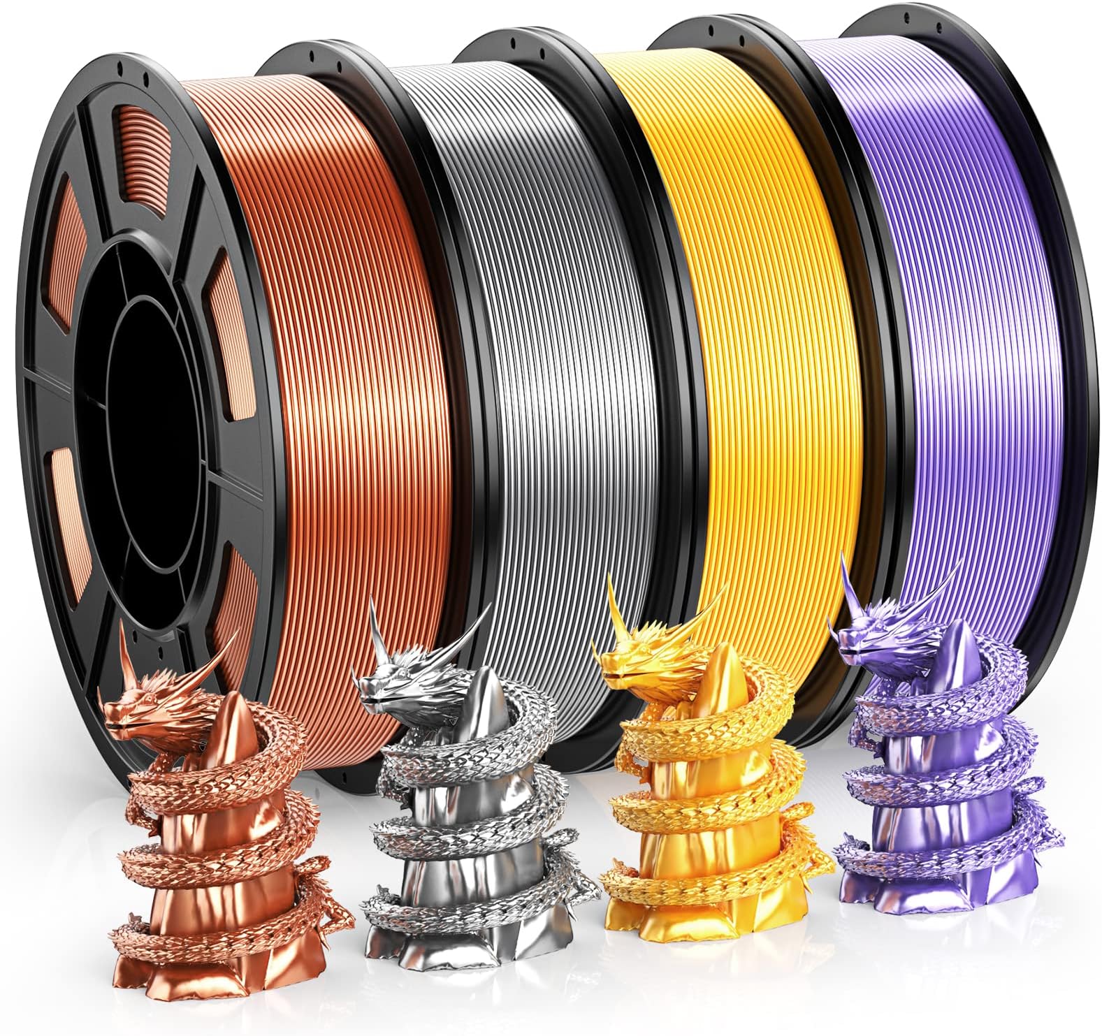 WEEFUN 4 Color Silk PLA 3D Printer Filament Pack, 1.75mm PLA Filament ...