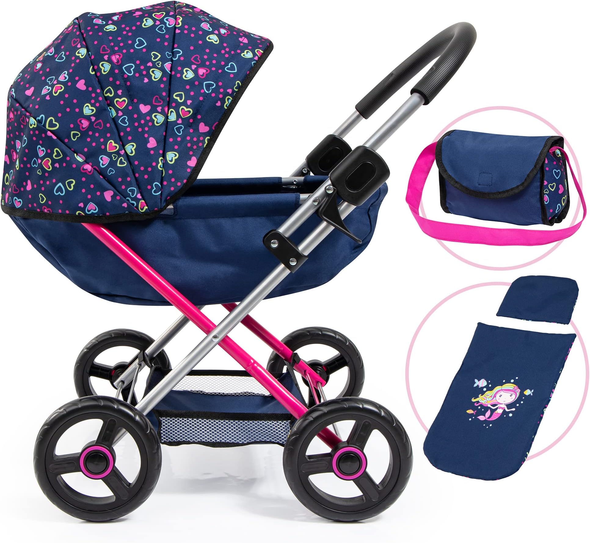 Bayer Design Dolls: Pram Cosy - Blue, Pink, Hearts - Includes Blanket ...