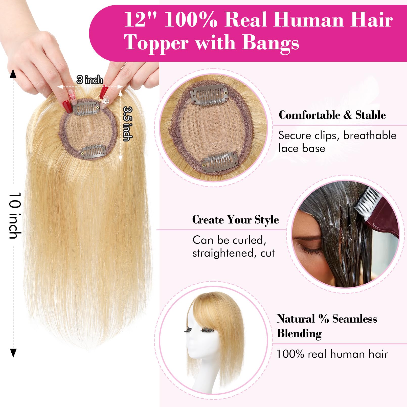 REECHO Hair Topper, Hair Toppers for Women Real Human Hair, Hair ...