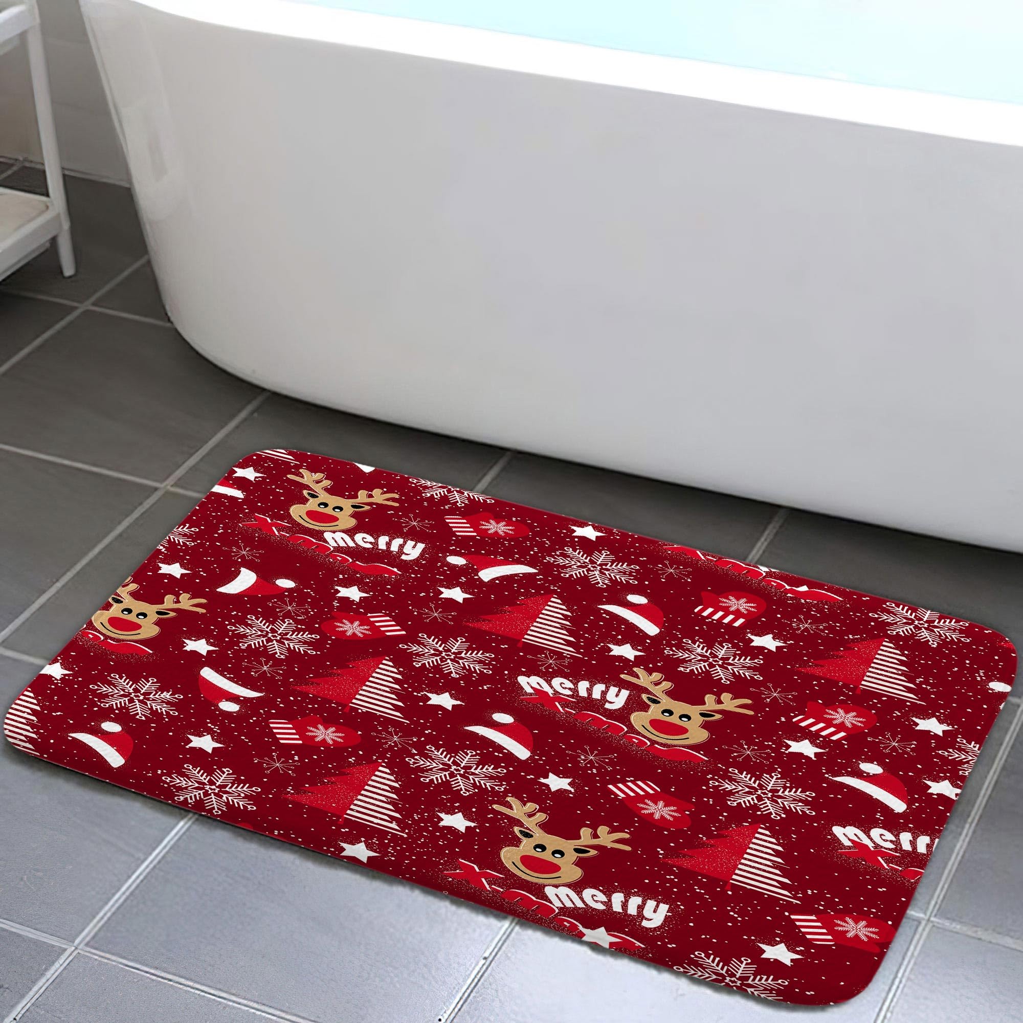 Amazon.com: Funny Red Christmas Bath Mat, Kids Cute Snowflakes Xmas ...