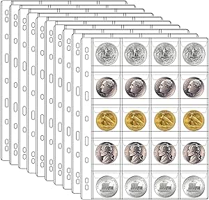 Amazon.com: 10 Sheets Coin Collection Pages, Coins Pocket Page with 200 ...