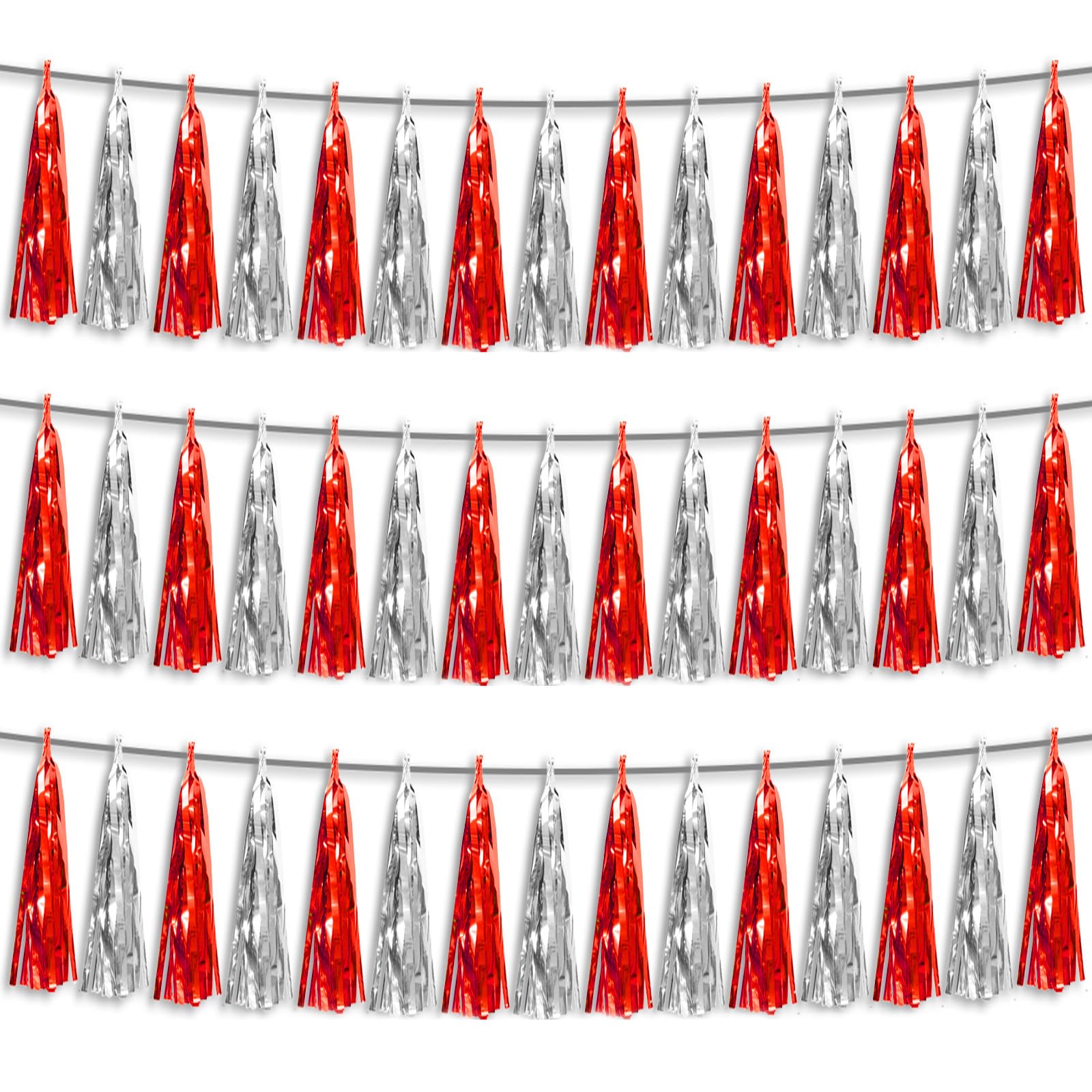 Amazon.com: 3P Red Silver Foil Fringe Metallic Tassel Streamers Banner ...